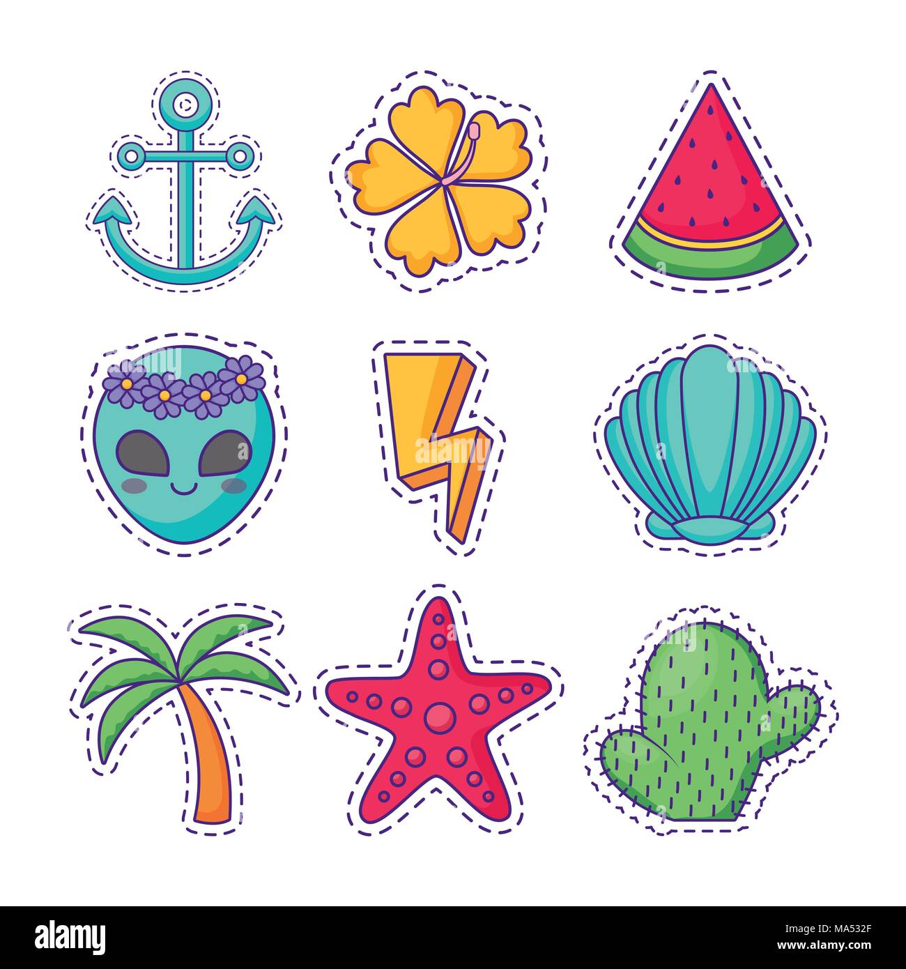 icon set of cute related icons over white background, colorful design ...