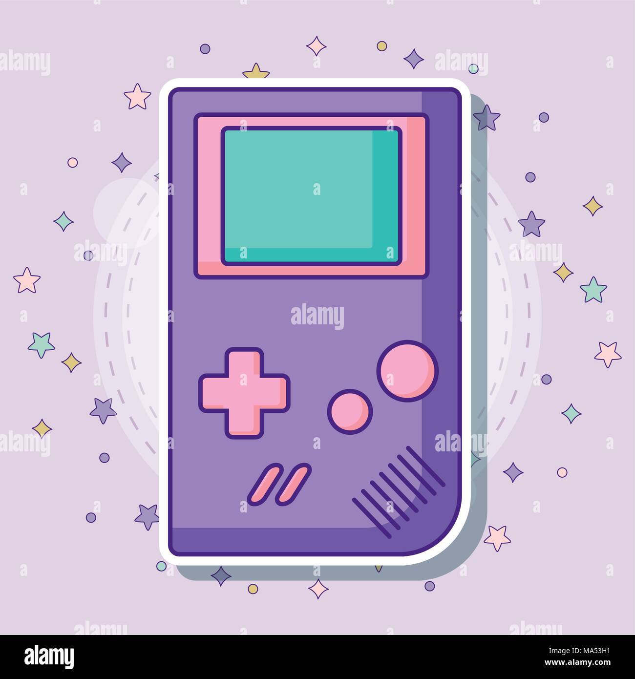 portable videogame icon with colorful stars over purple background ...