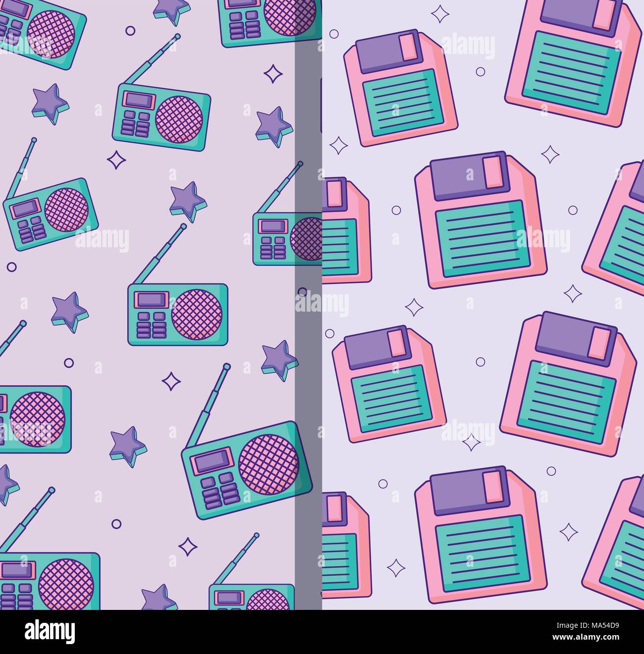 Pattern of retro radios and casettes, colorful design. vector ...