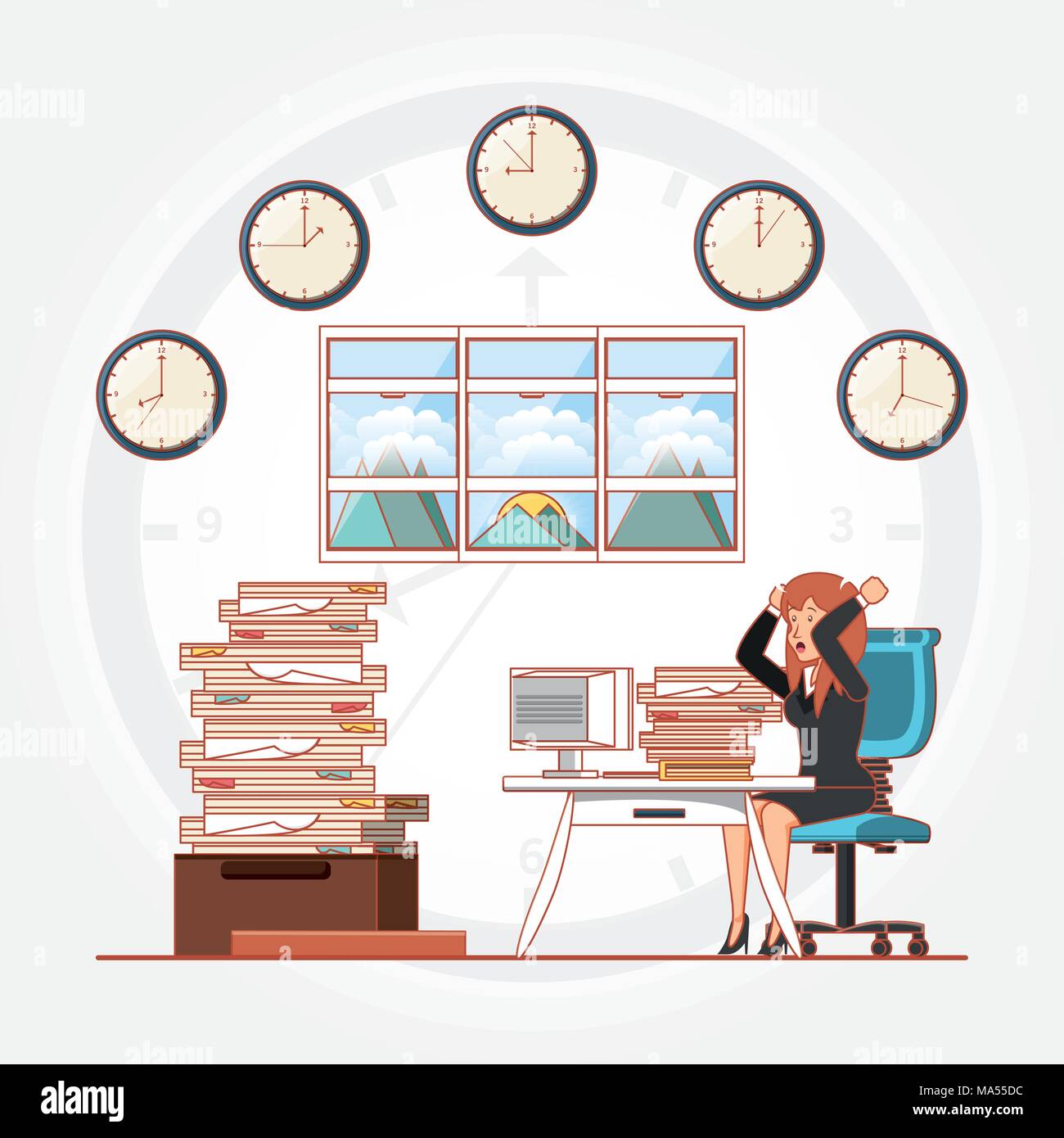 businesswoman with work time elements vector illustration Stock Vector ...