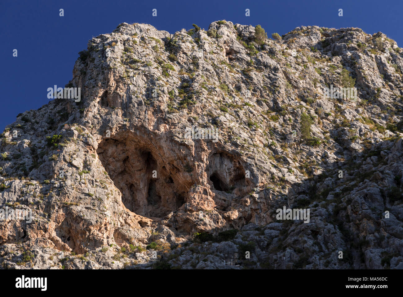 Limestone cliffs at sa Calobra on the Mediterranean coast of Mallorca ...