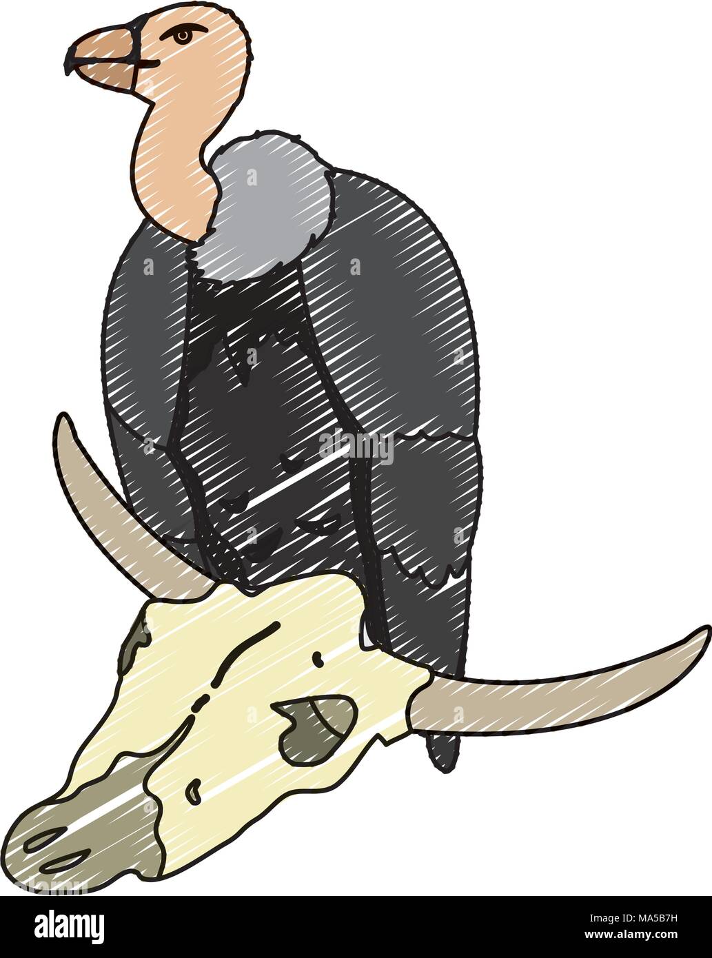 doodle wild vulture animal with buffalo skull Stock Vector Image & Art ...