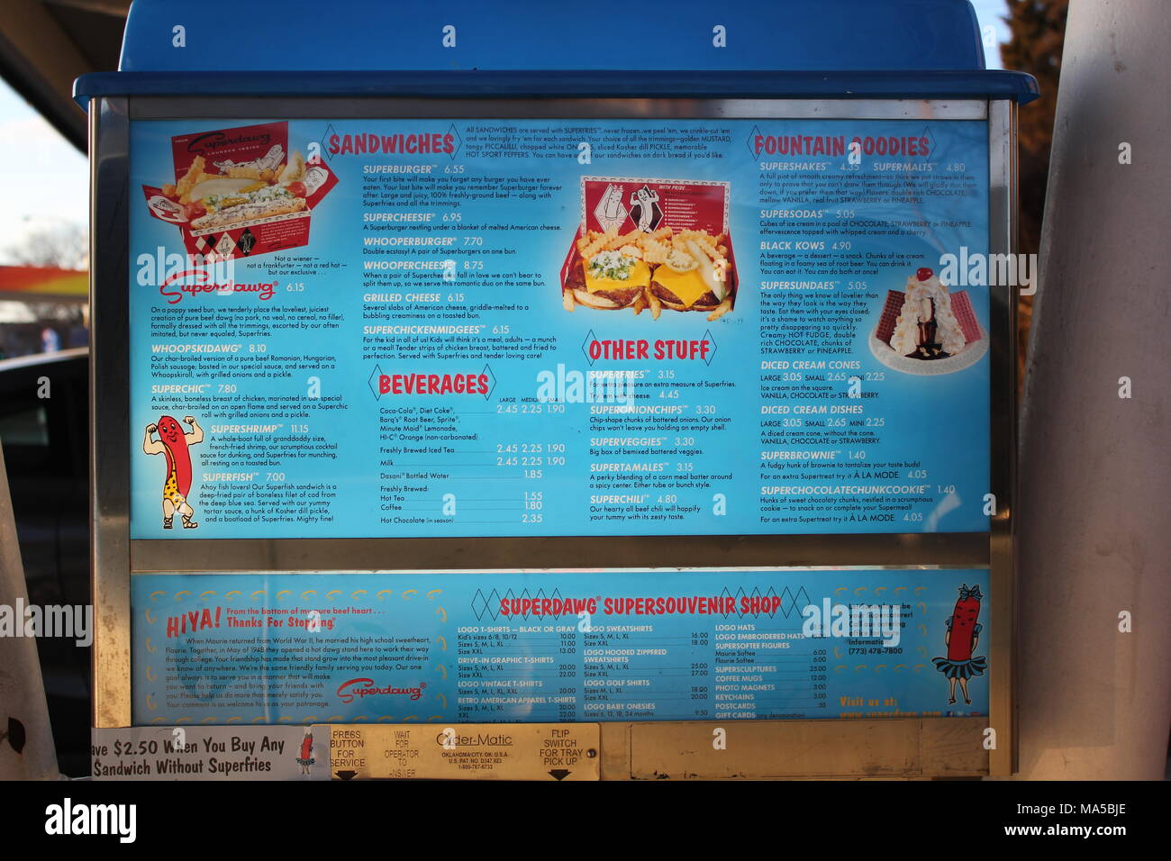 Drive up menu for the best hotdogs in the world - Superdawg drive in ...