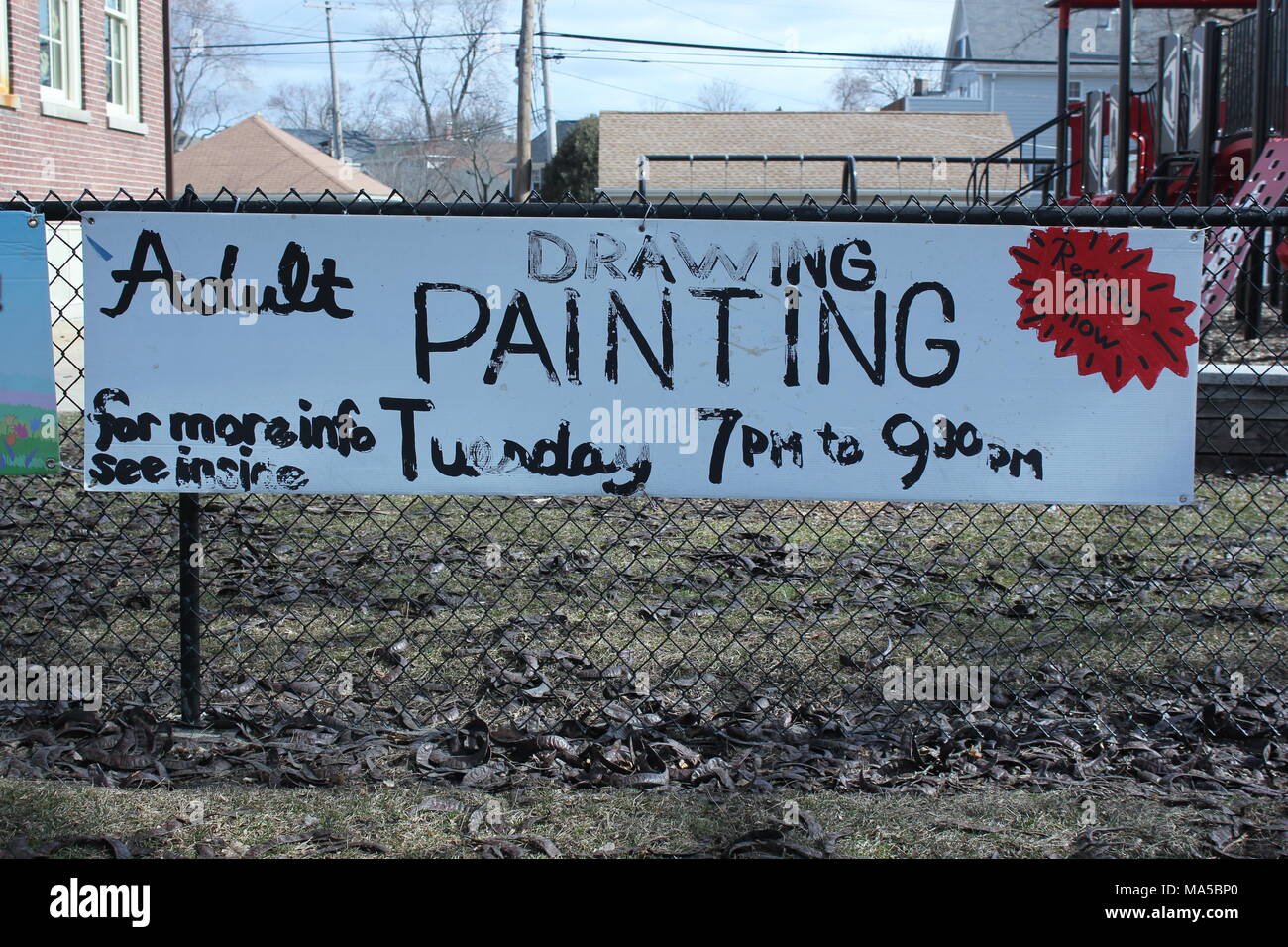 Homemade painted advertisement of an adult drawing and painting class ...