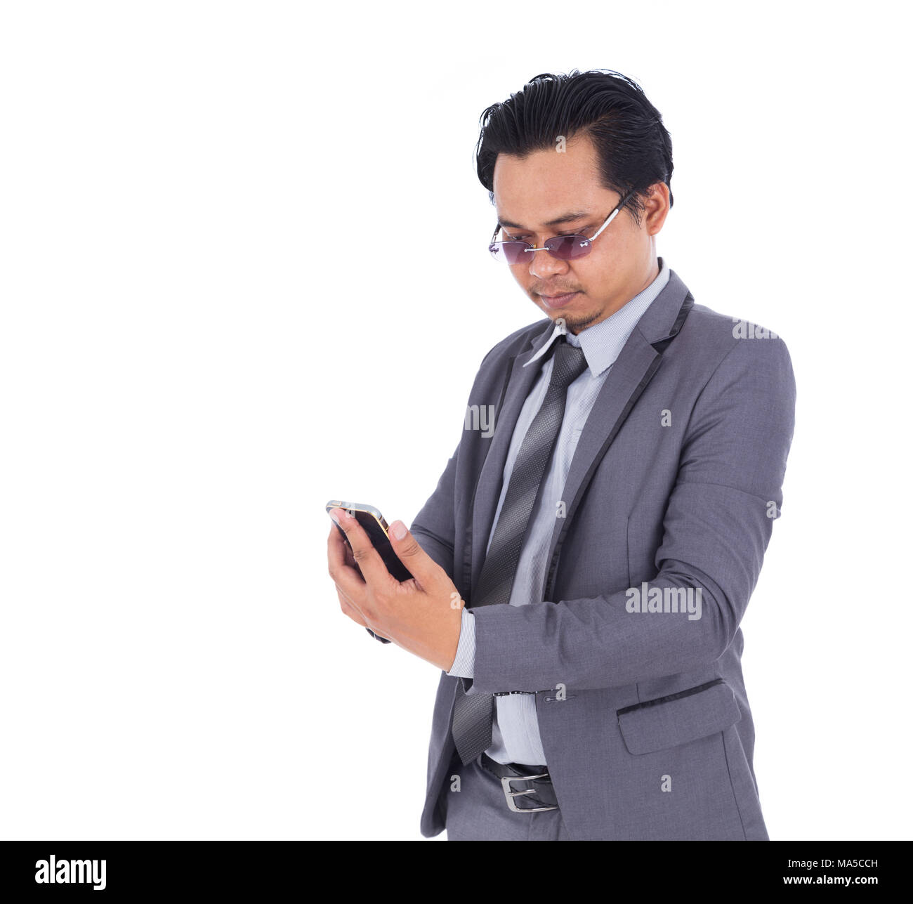 business man using mobile phone isolated on a white background Stock ...