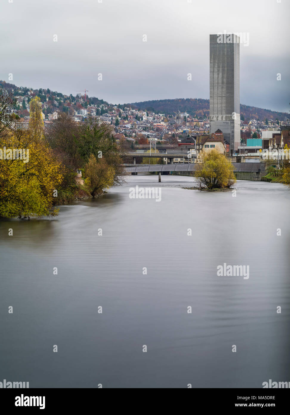 Swissmill tower in Zurich on the Limmat Stock Photo - Alamy
