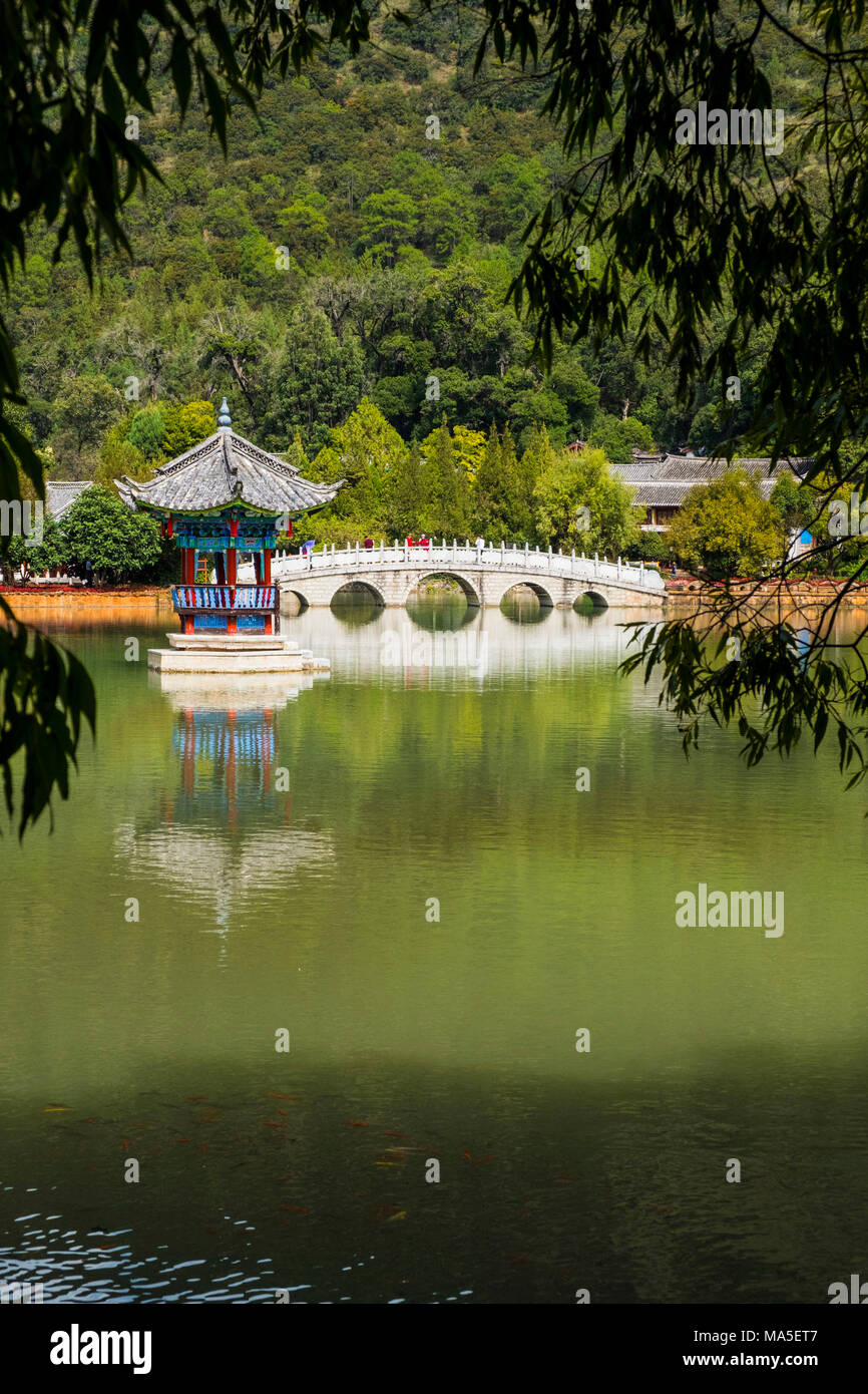 Arched bridge at Black Dragon Pool, Lijiang, Yunnan Province, China ...