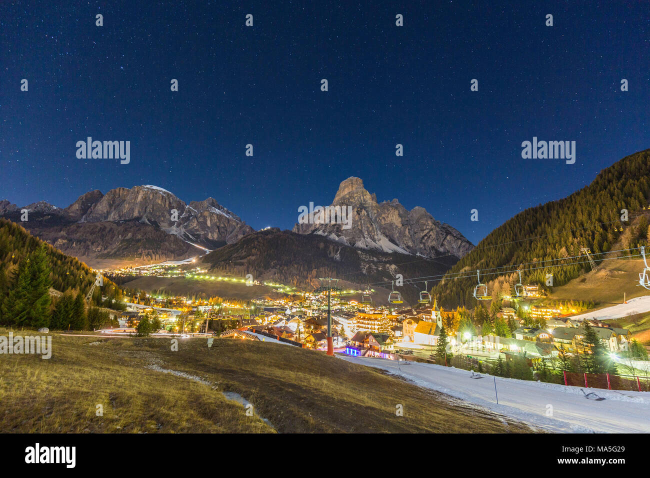 Corvara village in badia valley by night hi-res stock photography and ...
