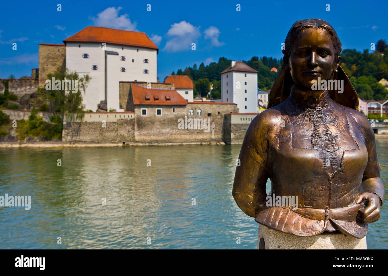 Statue on the Danube, Passau, Germany Stock Photo - Alamy