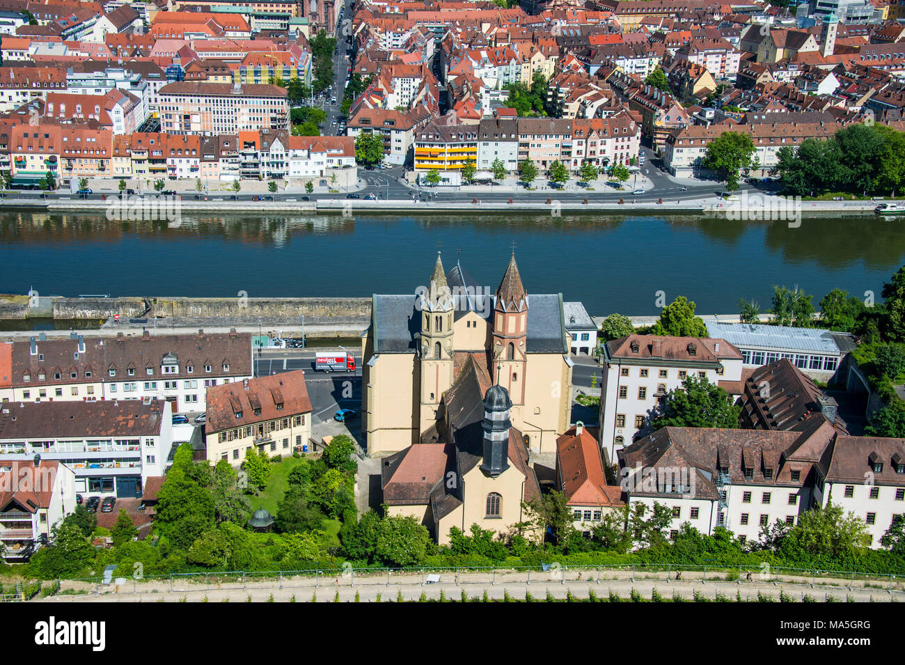 Overlook over Wuerzburg from Fortress Marienberg, Franconia, Bavaria ...