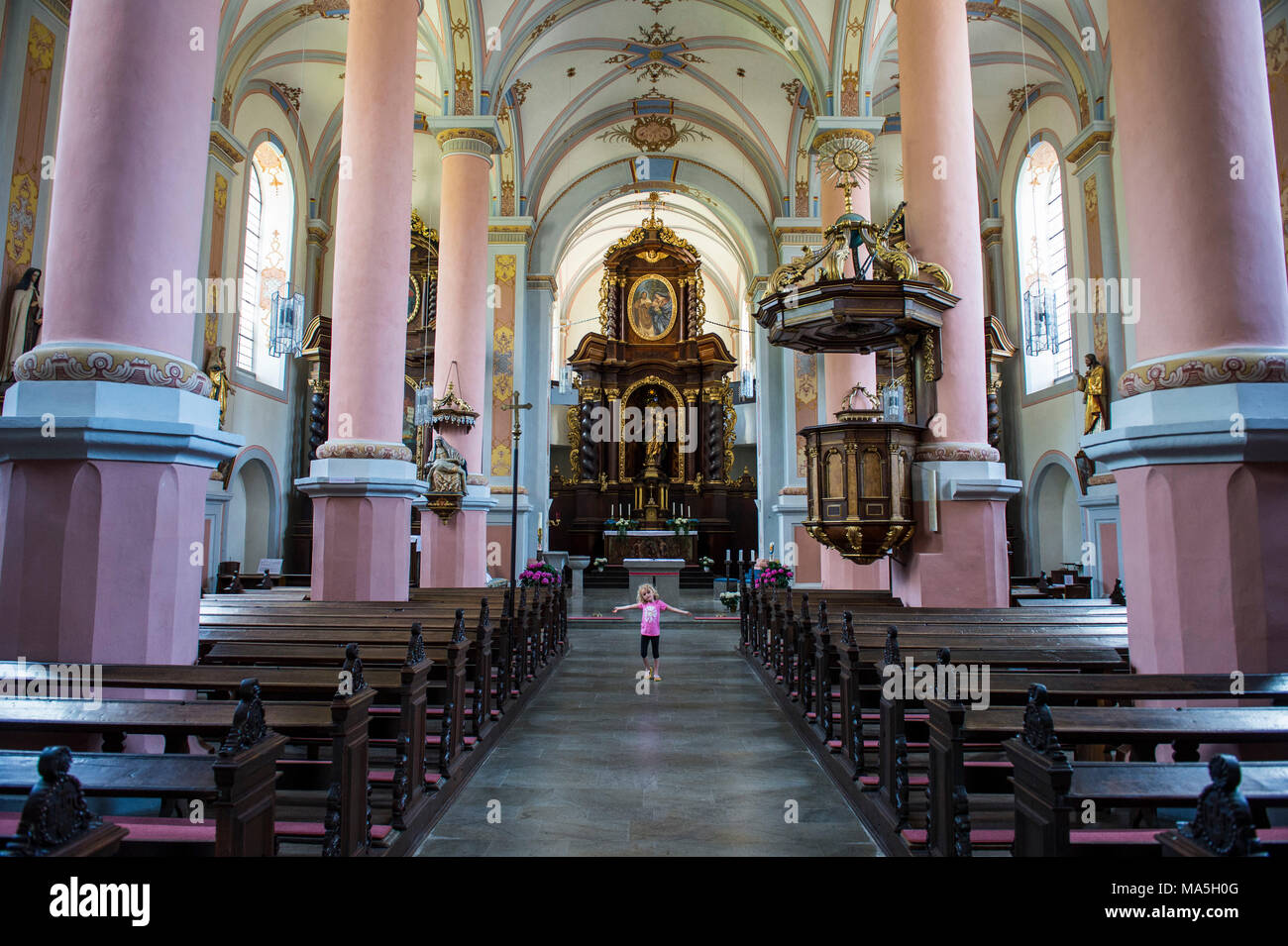 Inside the Protestant church in Beilstein, Moselle valley, Rhineland ...