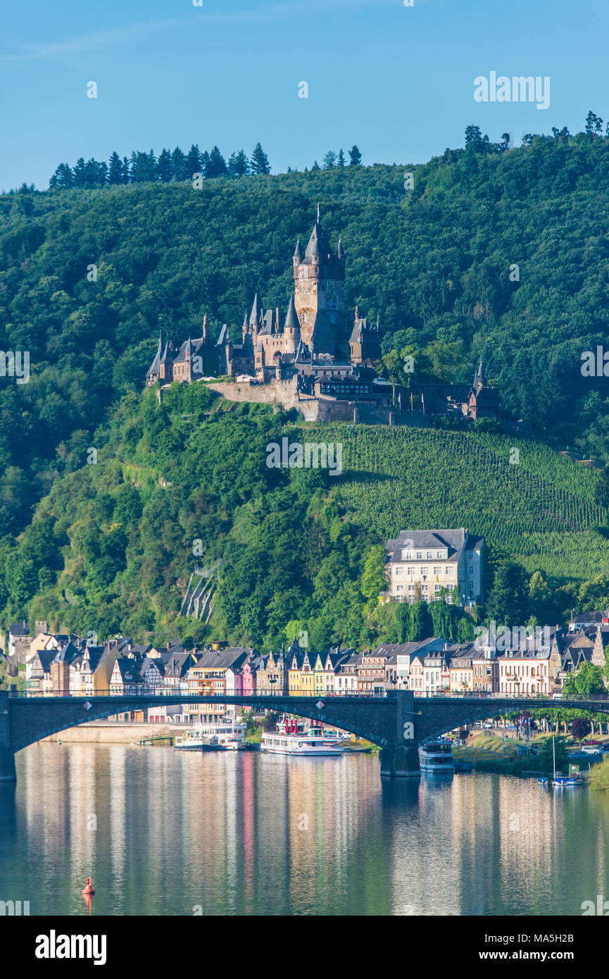 Overlook over Cochem with the Cochem castle in the background, Moselle ...