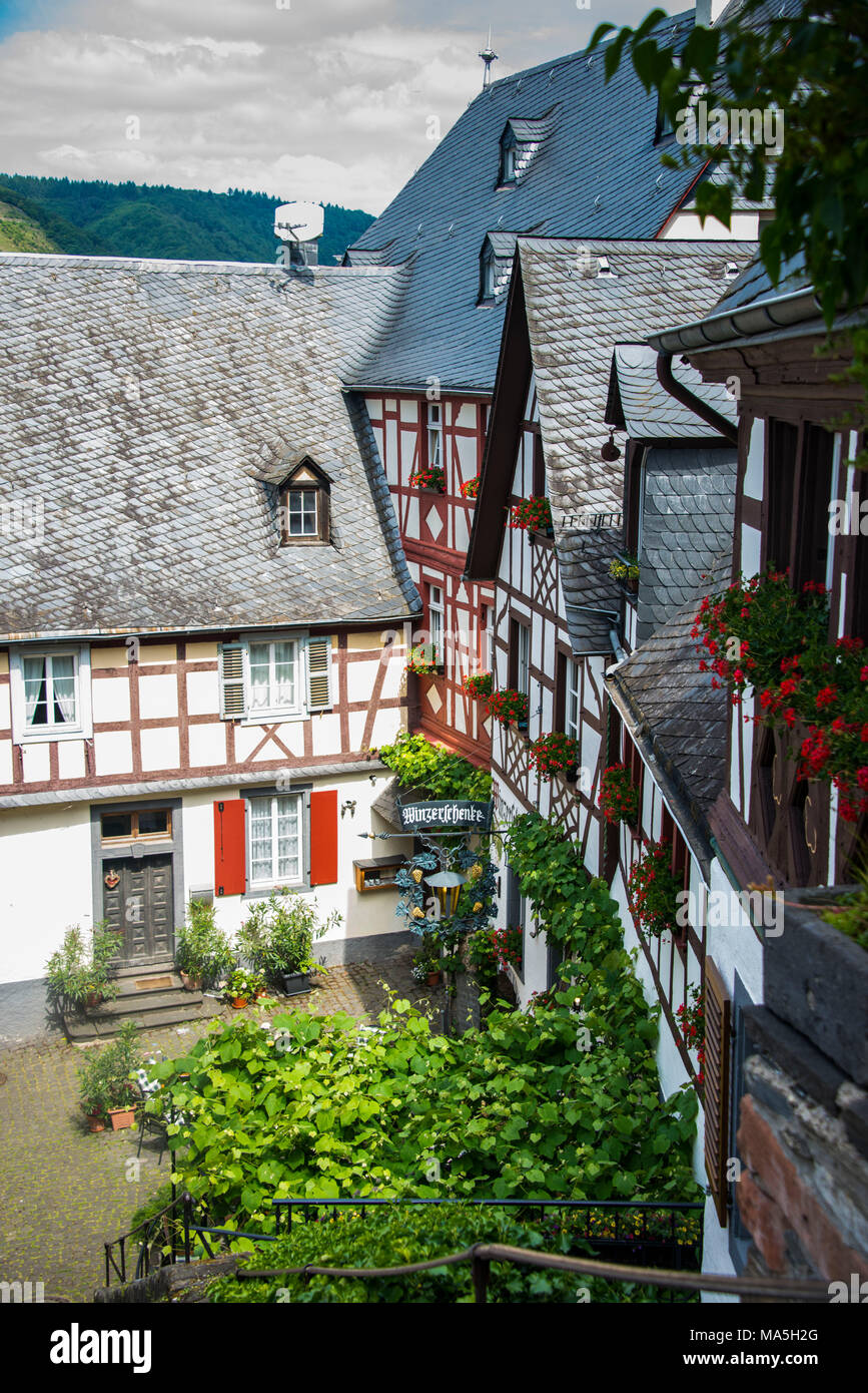 Half timbered houses in Beilstein, Moselle valley, Rhineland-Palatinate ...