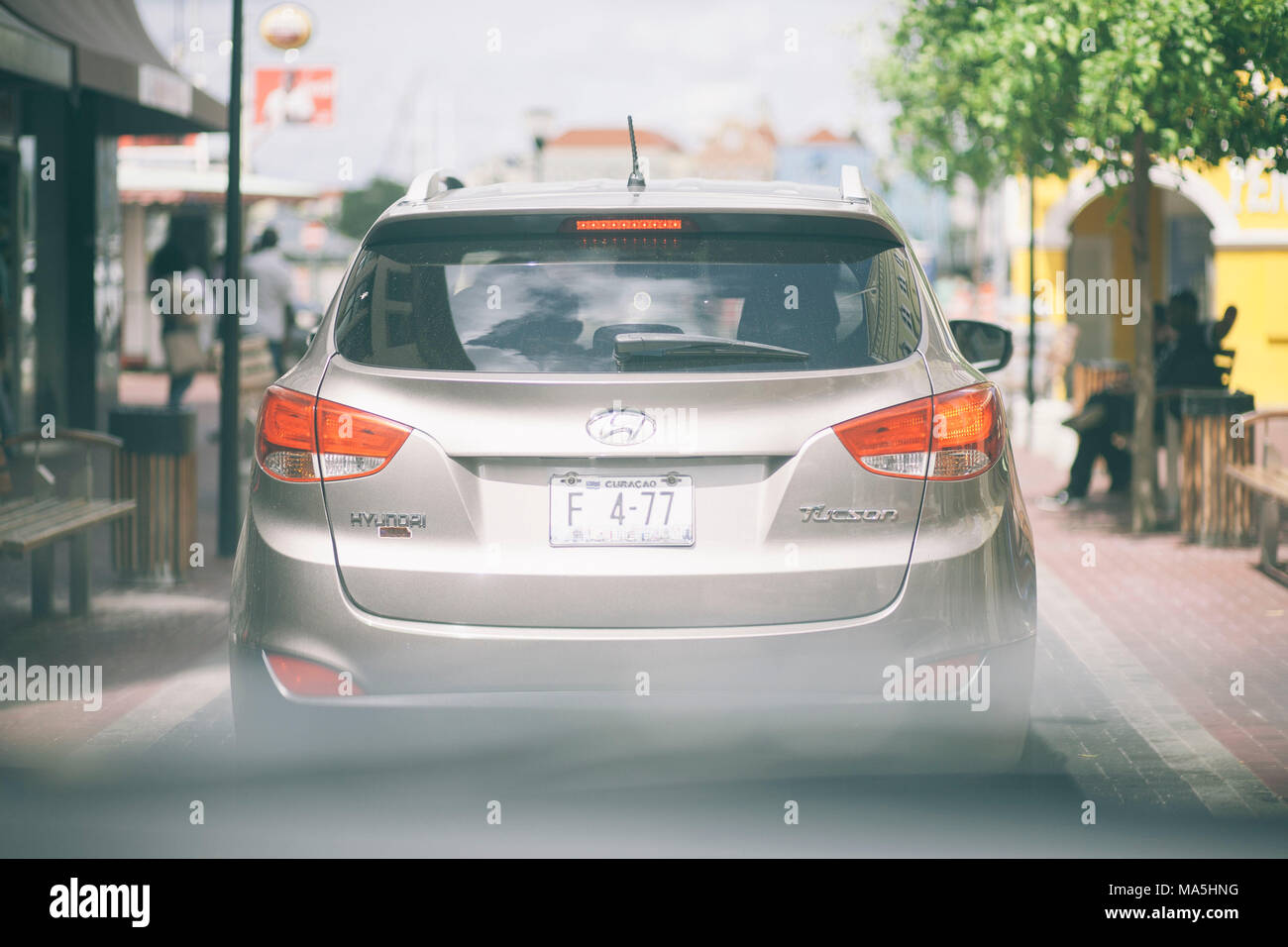 Back of silver color honda car in streets of willemstad hi-res stock ...