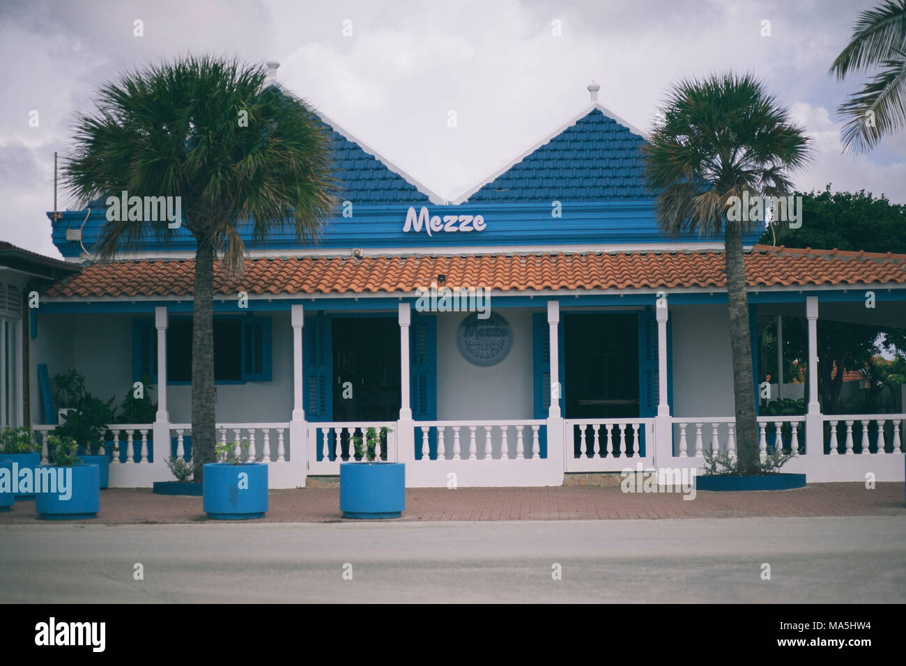Front of a restaurant in blue color Stock Photo - Alamy