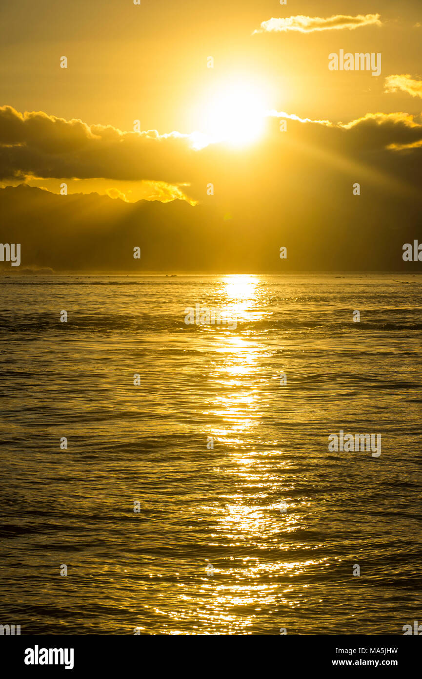 Dramatic sunset over Moorea ,Papeete, Tahiti, French Polynesia Stock ...