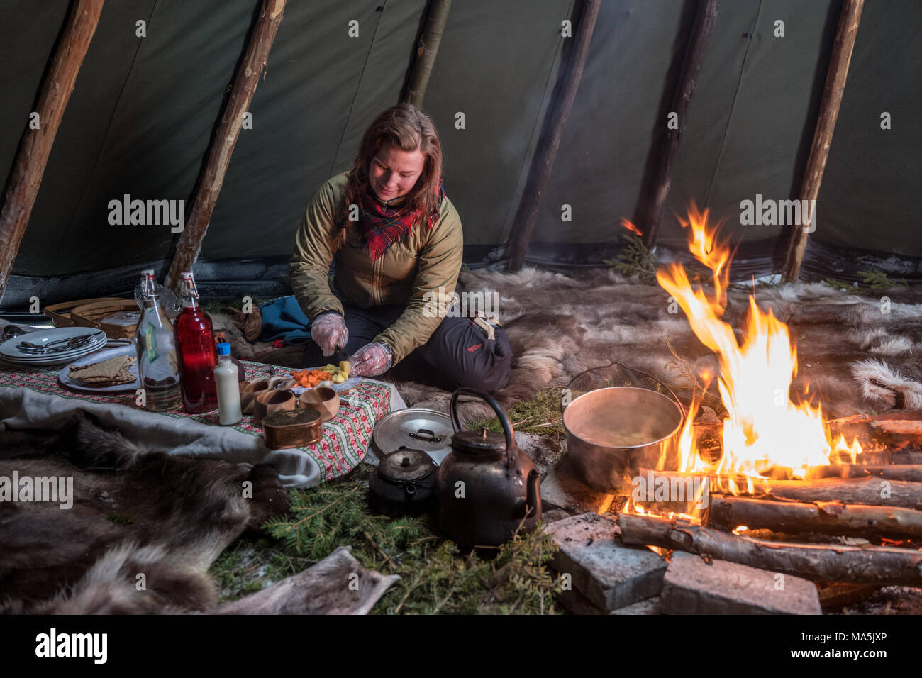 Traditional Sami Meal Preapered in a Lavvu Stock Photo - Alamy