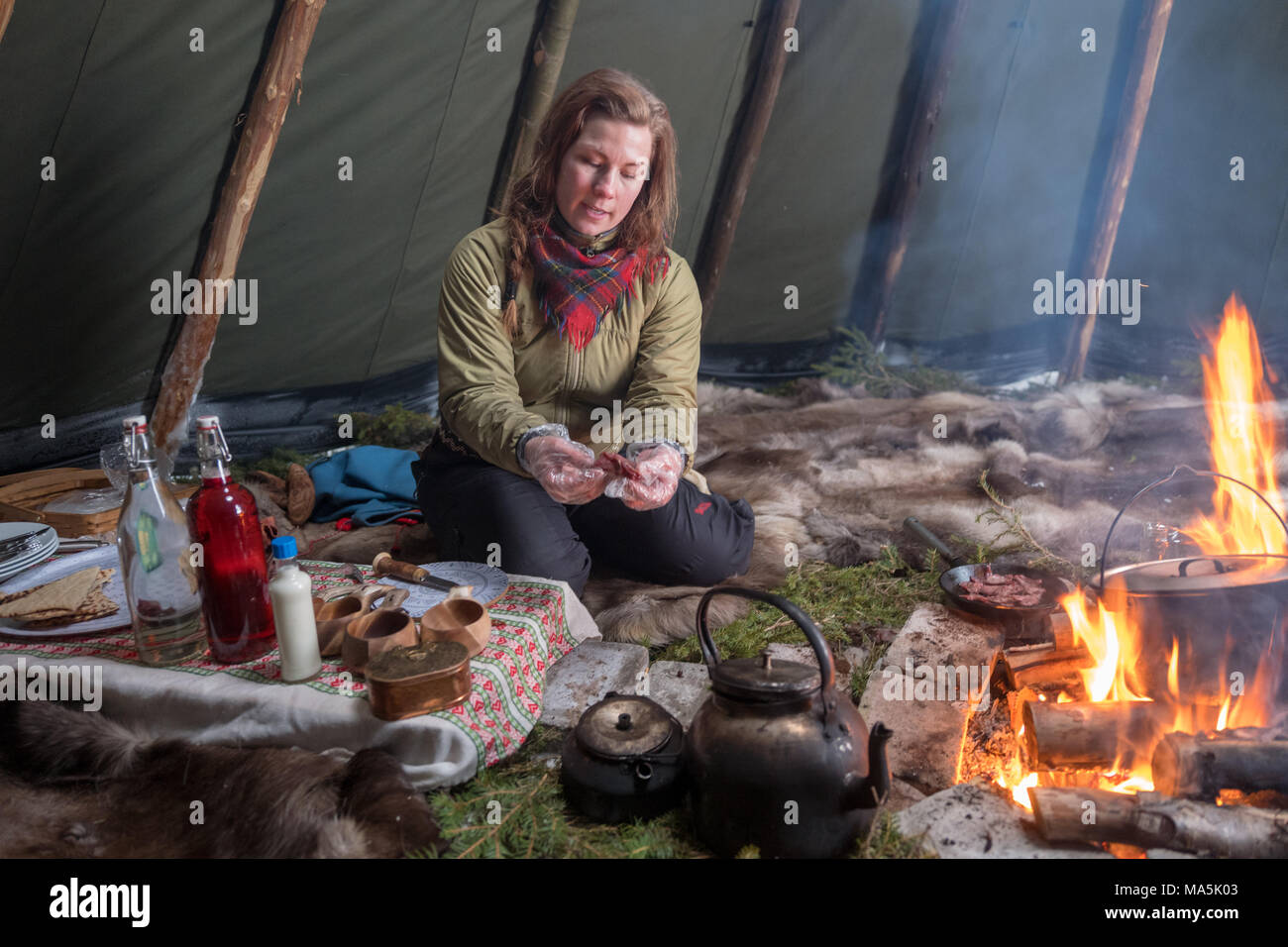 Traditional Sami Meal Preapered in a Lavvu Stock Photo - Alamy