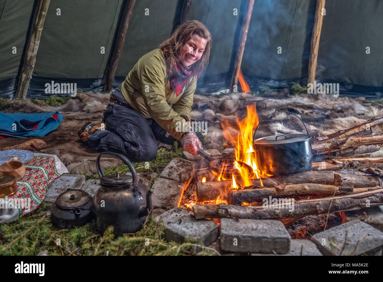 Traditional Sami Meal Preapered in a Lavvu Stock Photo - Alamy