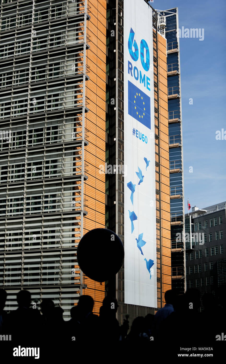 Brussels, Belgium. Banner with the logo of the 60th anniversary of the ...