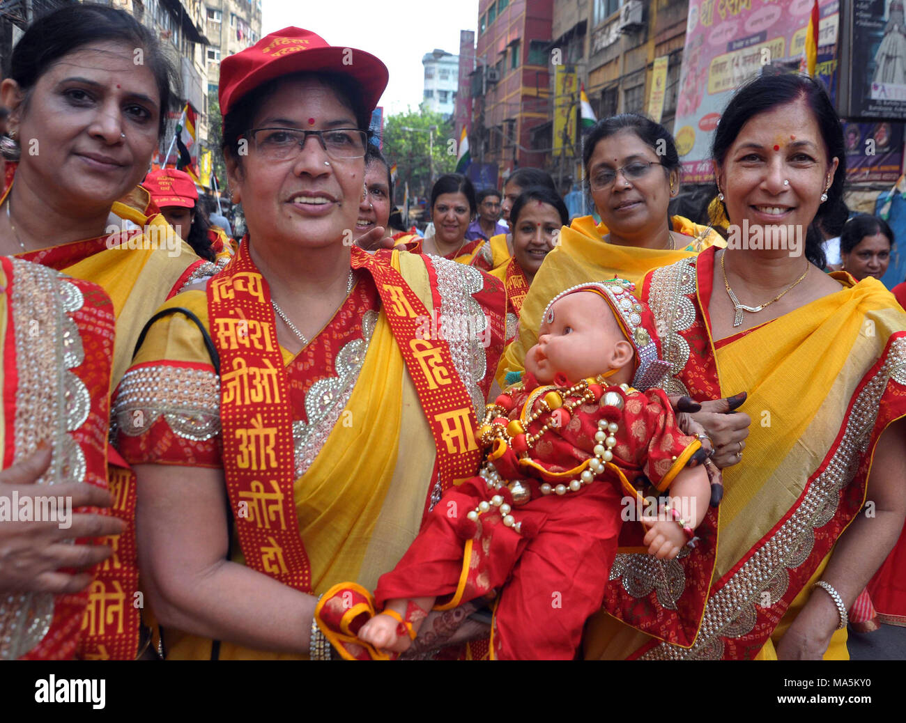Kolkata, India. 29th Mar, 2018. People of Jain Community take parts in a religious procession to ...