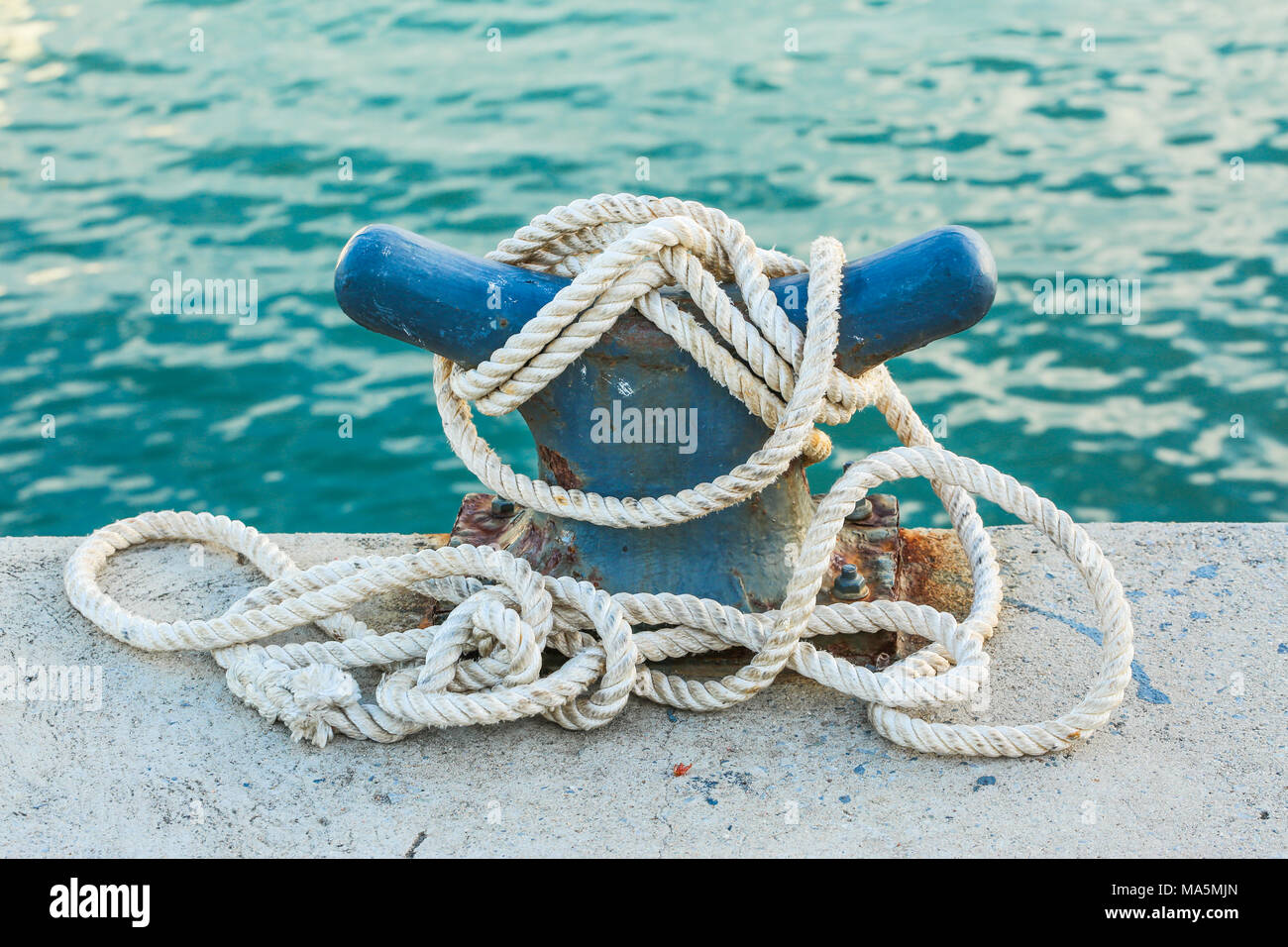rope mooring at the port in nature background Stock Photo - Alamy