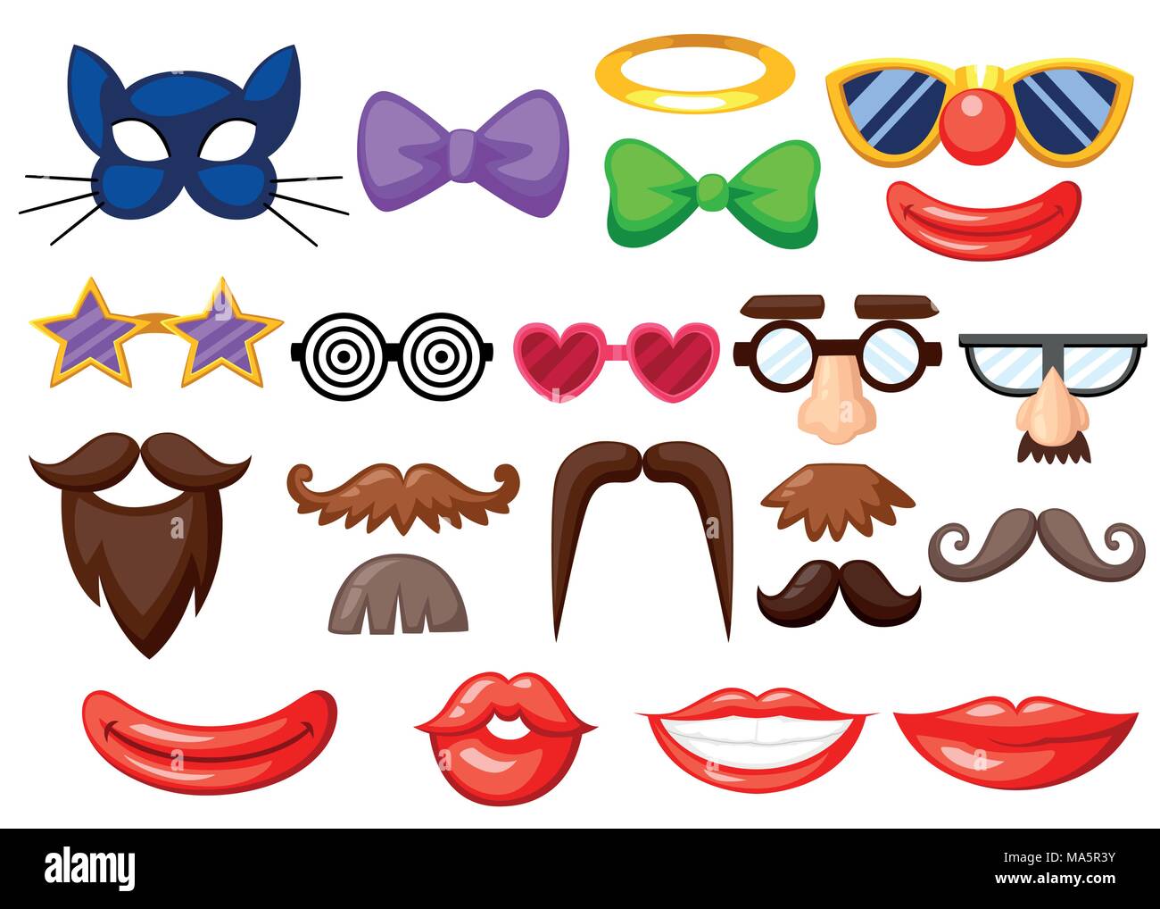 Set of fun masks. Party Birthday photo booth props. Mustache ...
