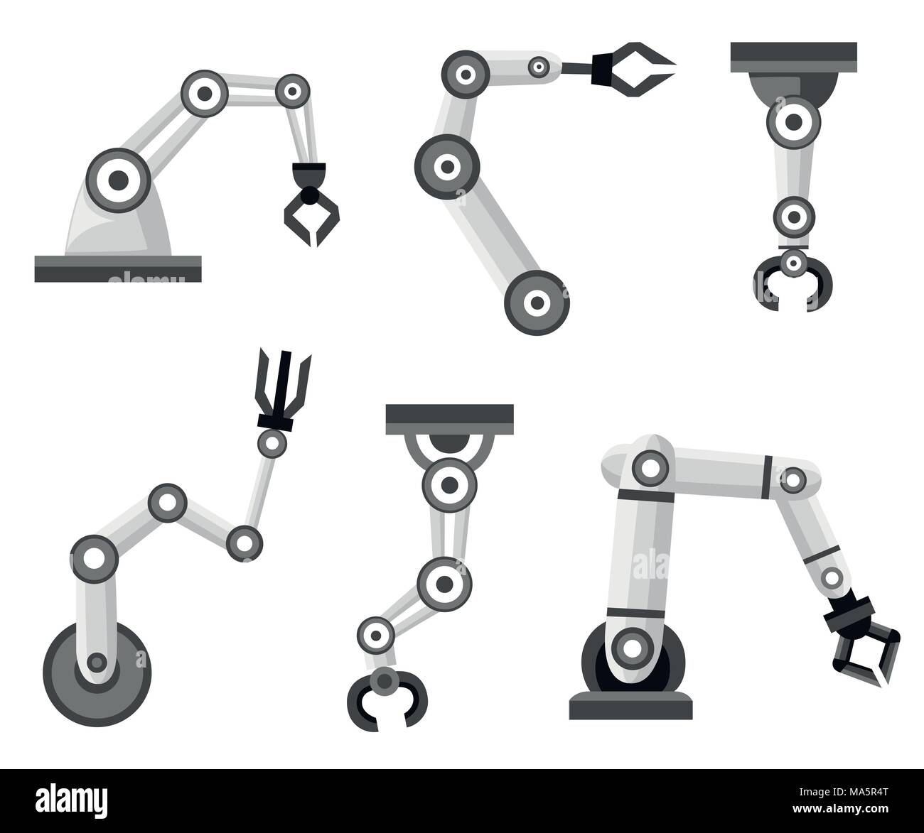 Set of robotic arms. Robotic arm manufacture. Cartoon style icon ... Set of robotic arms. Robotic arm manufacture. Cartoon style icon ...
