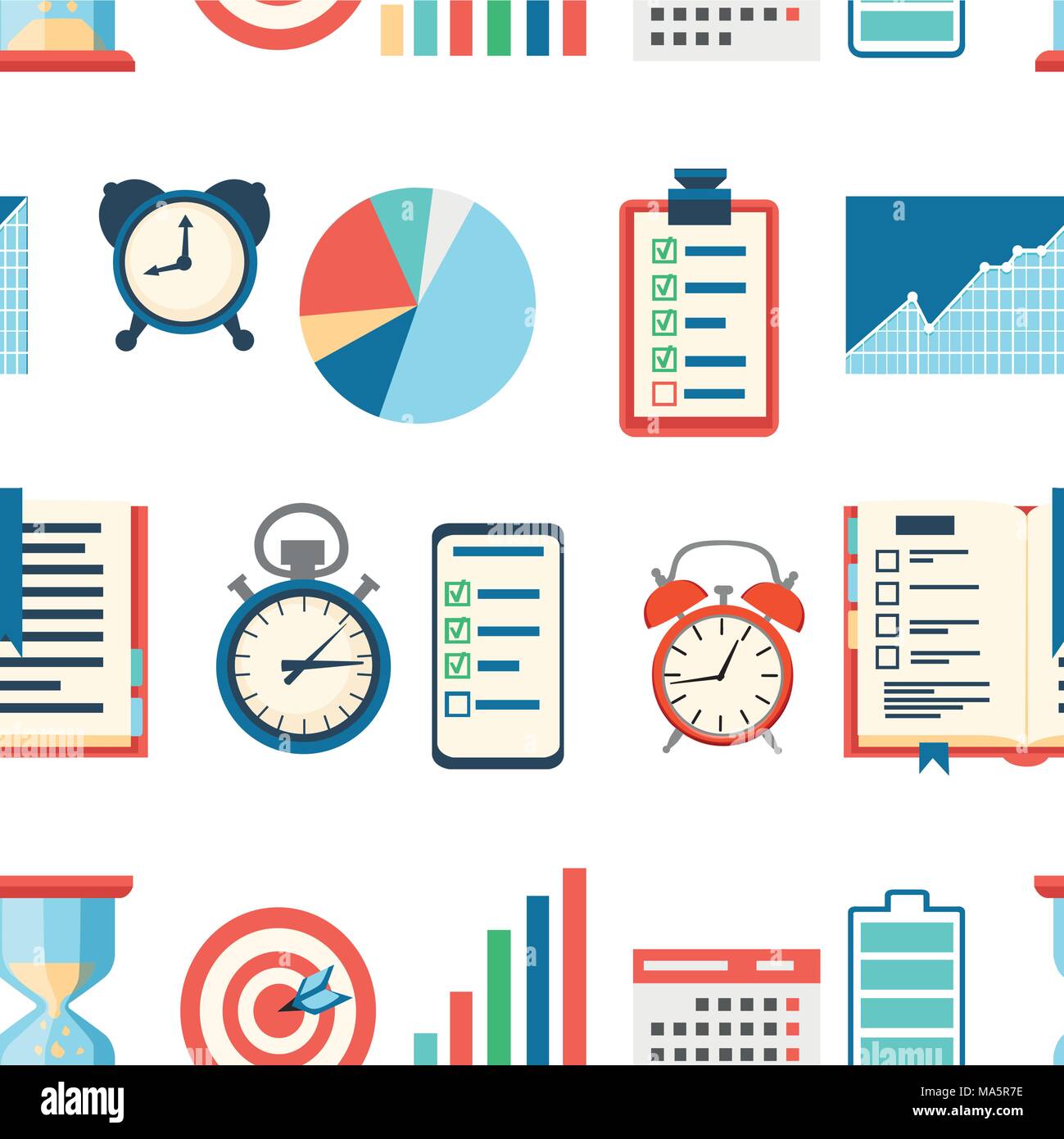 Seamless pattern of time management. Charts analysis and optimization ...