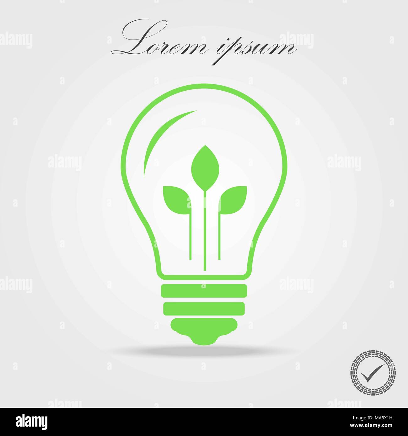 Green contour of shining electric light bulb with three green leaf ...