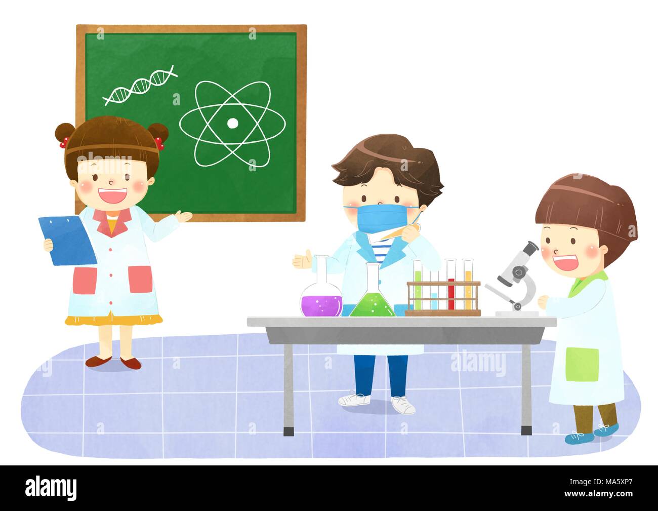 Boy microscope girls Stock Vector Images - Alamy