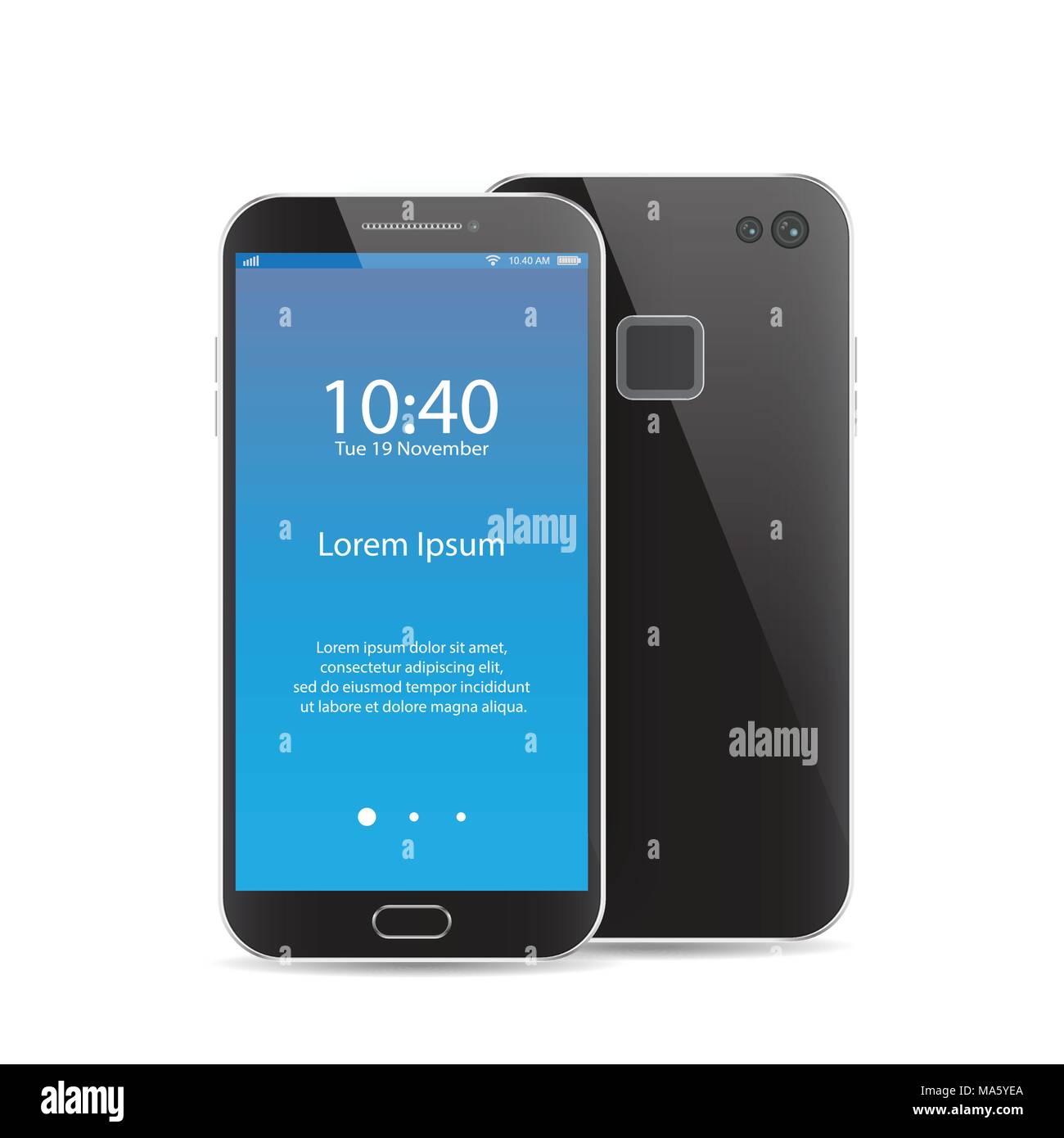 Modern black smartphone isolated. Front and back of Vector smartphone ...