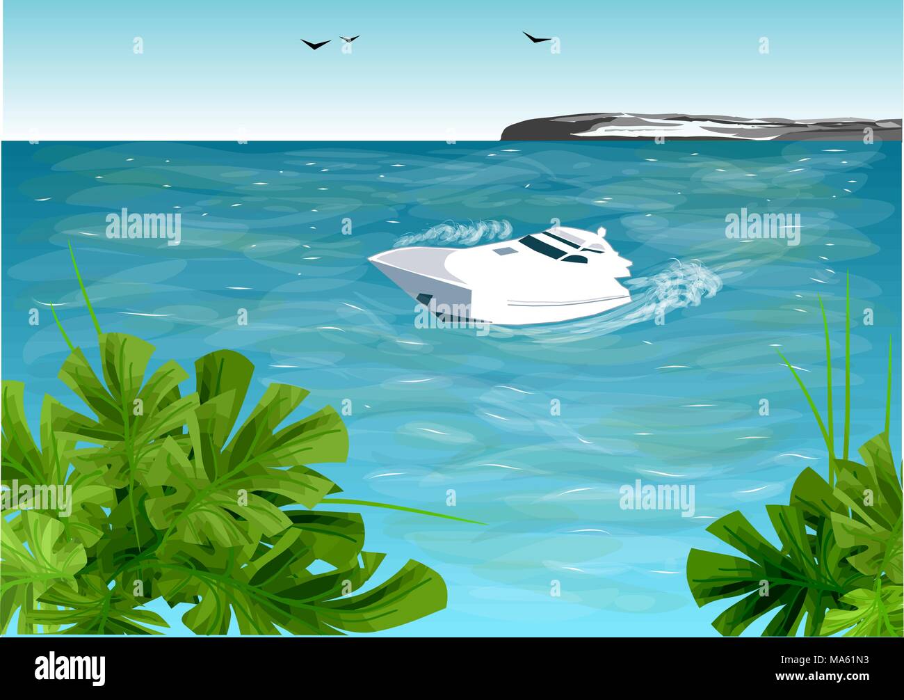 Motor boat on tropical Stock Vector Images - Alamy