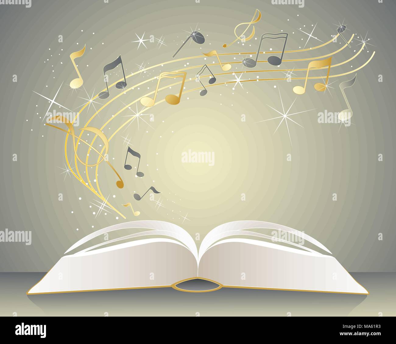 a vector illustration in eps 10 format of an open music book with gold ...
