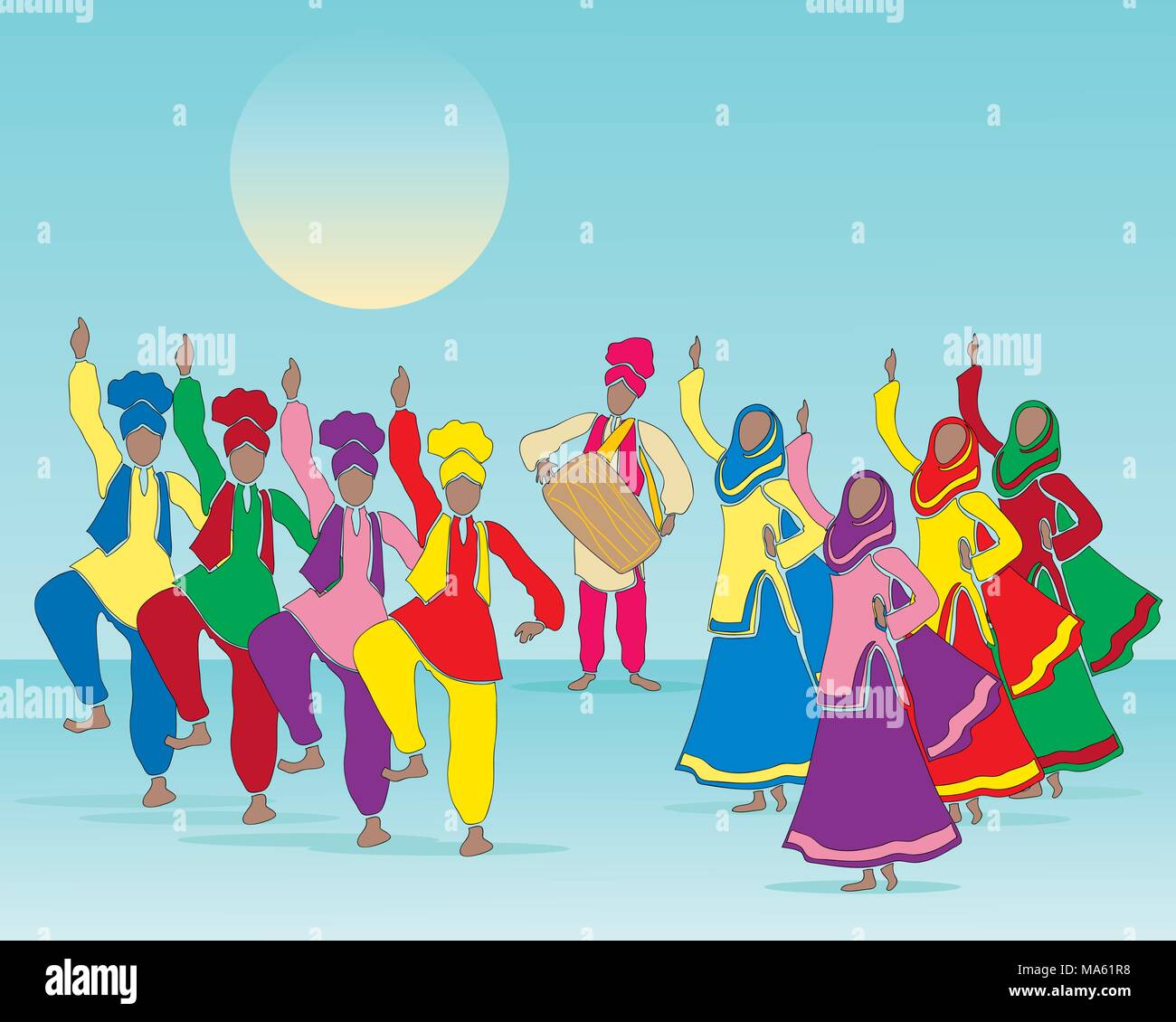 a vector illustration in eps 10 format of a Punjabi folk dance with men ...