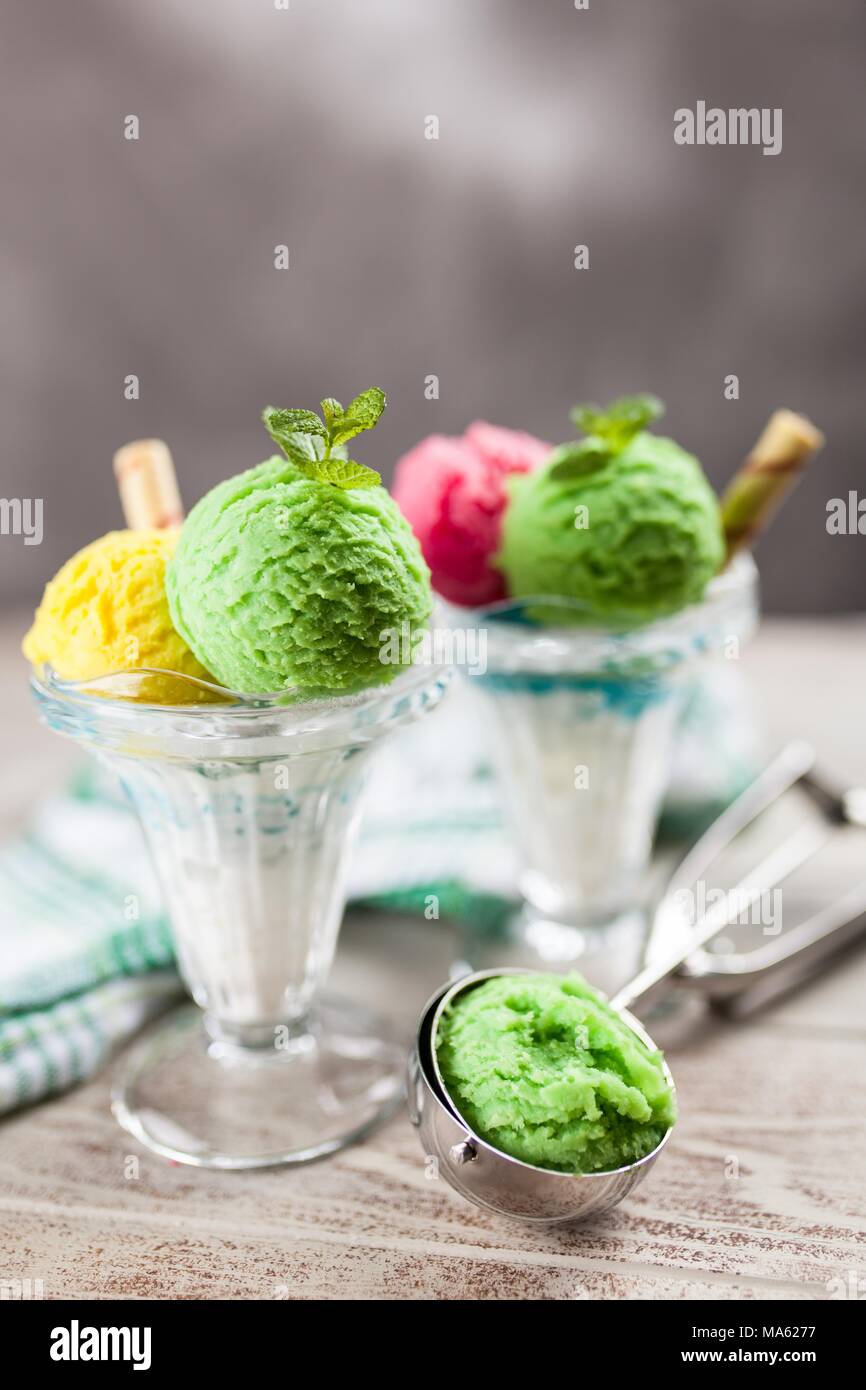 Ice cream vase on grey background Stock Photo - Alamy