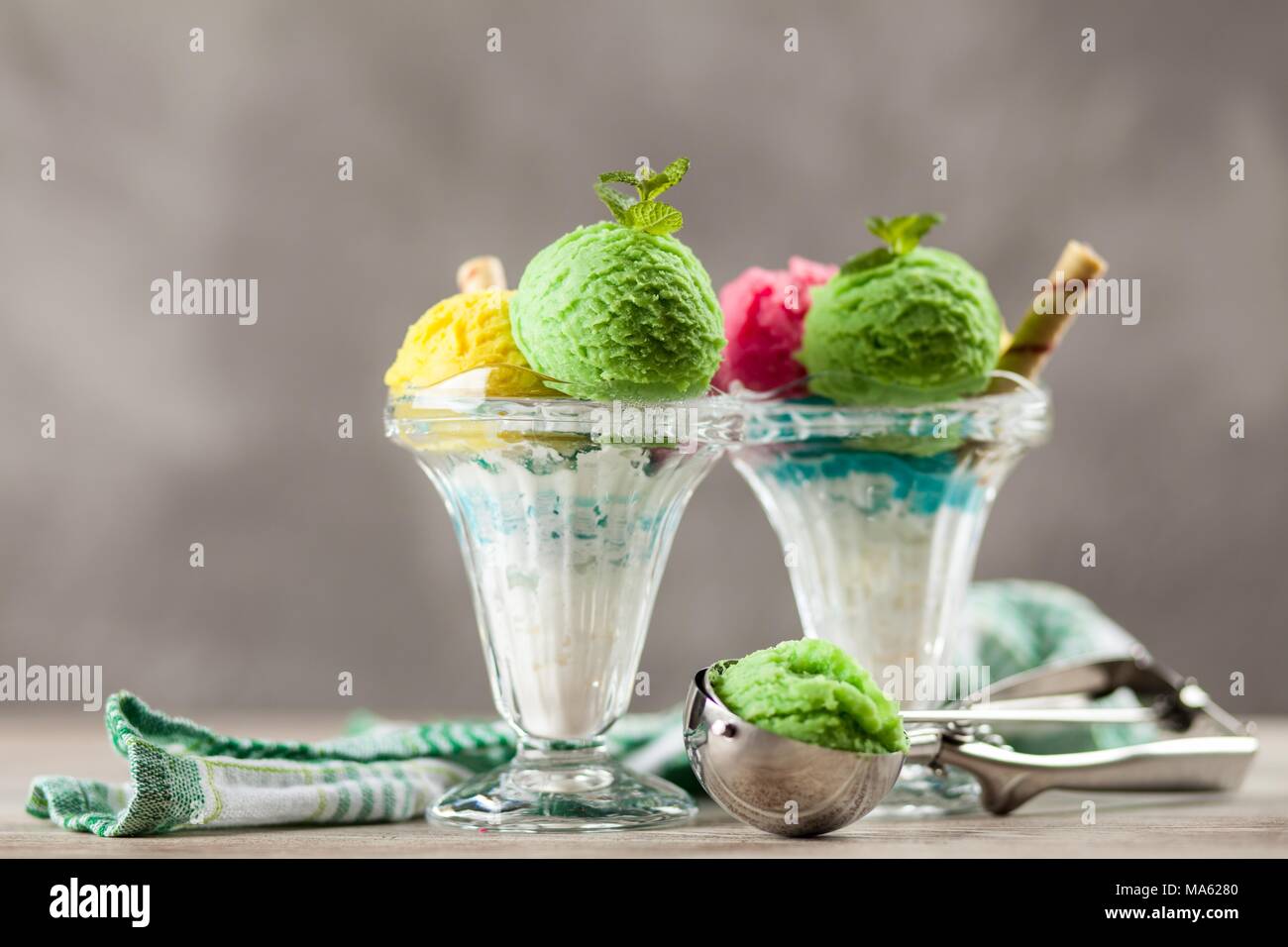 Ice cream vase on grey background Stock Photo - Alamy