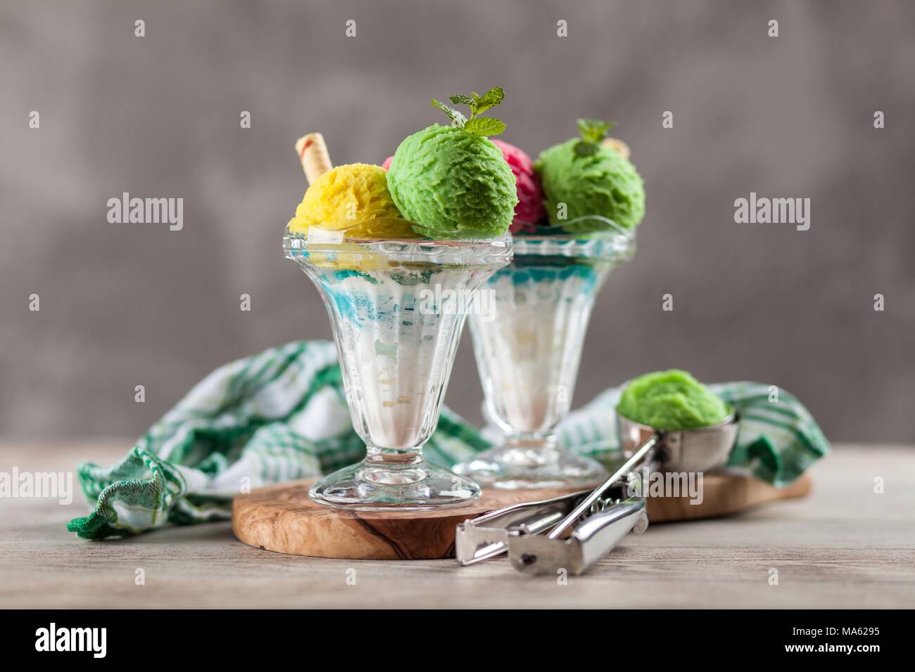 Ice cream vase on grey background Stock Photo - Alamy