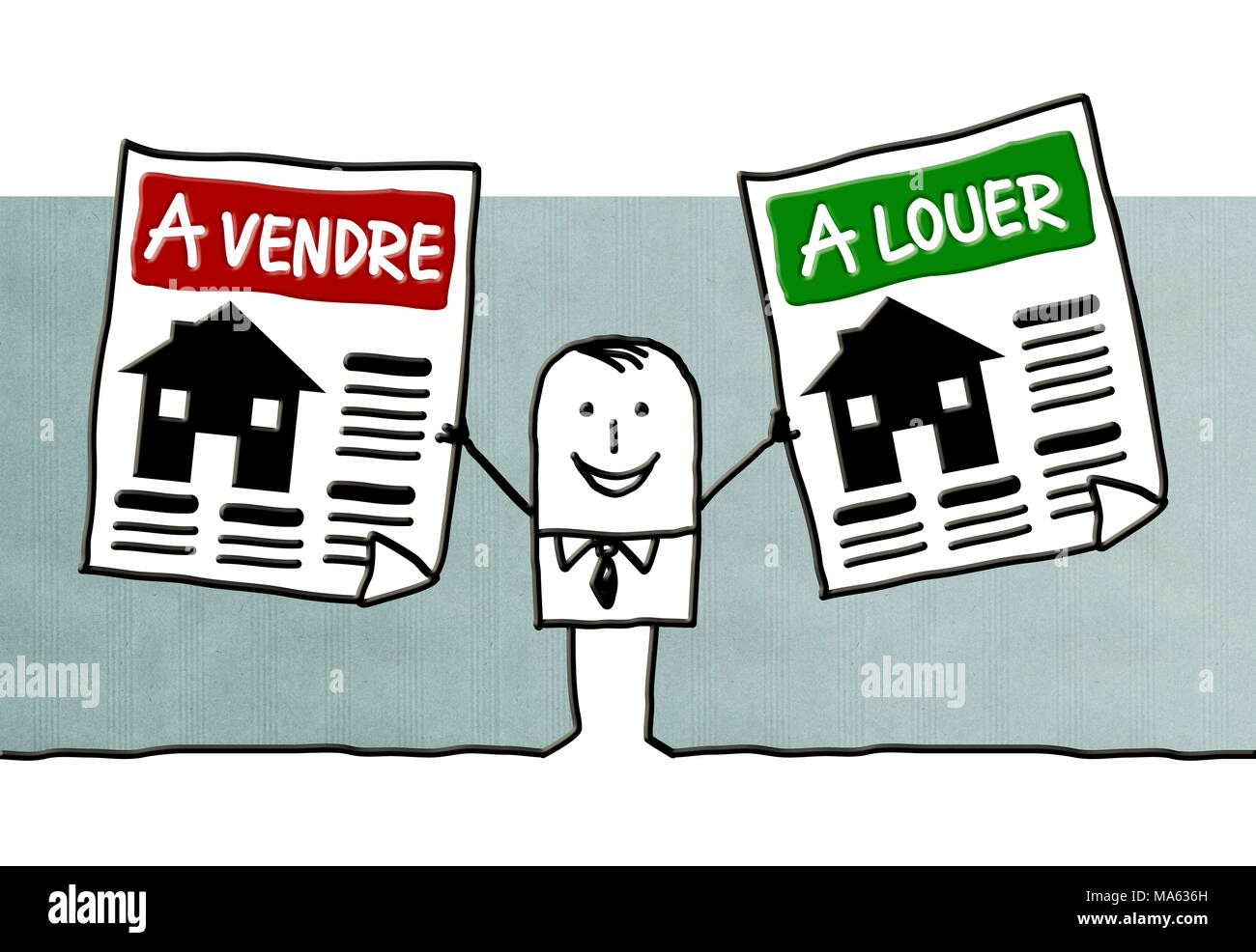Cartoon man selling and renting houses Stock Photo - Alamy
