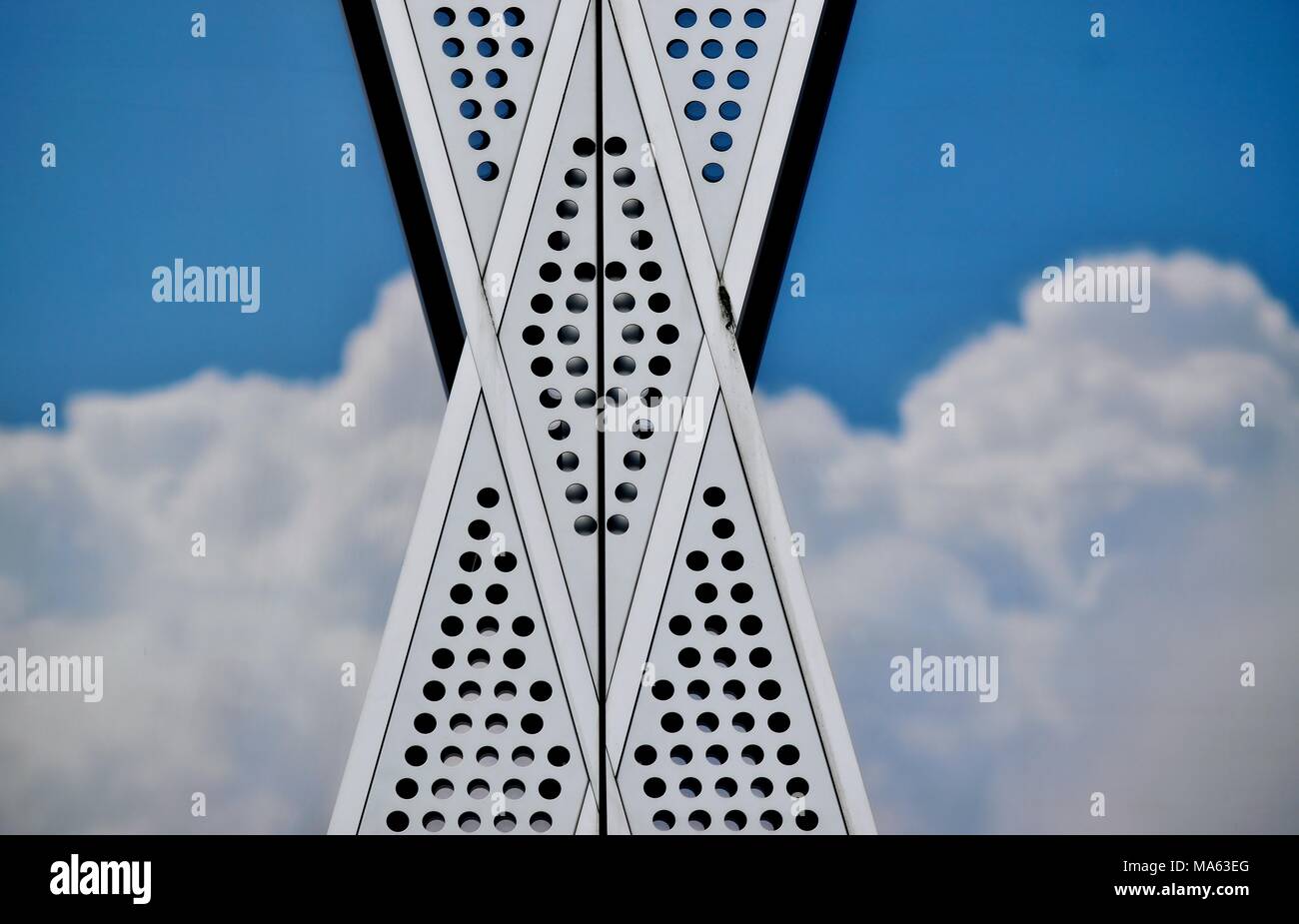 Close up of diagonal aluminum cladding on a modern office building with ...