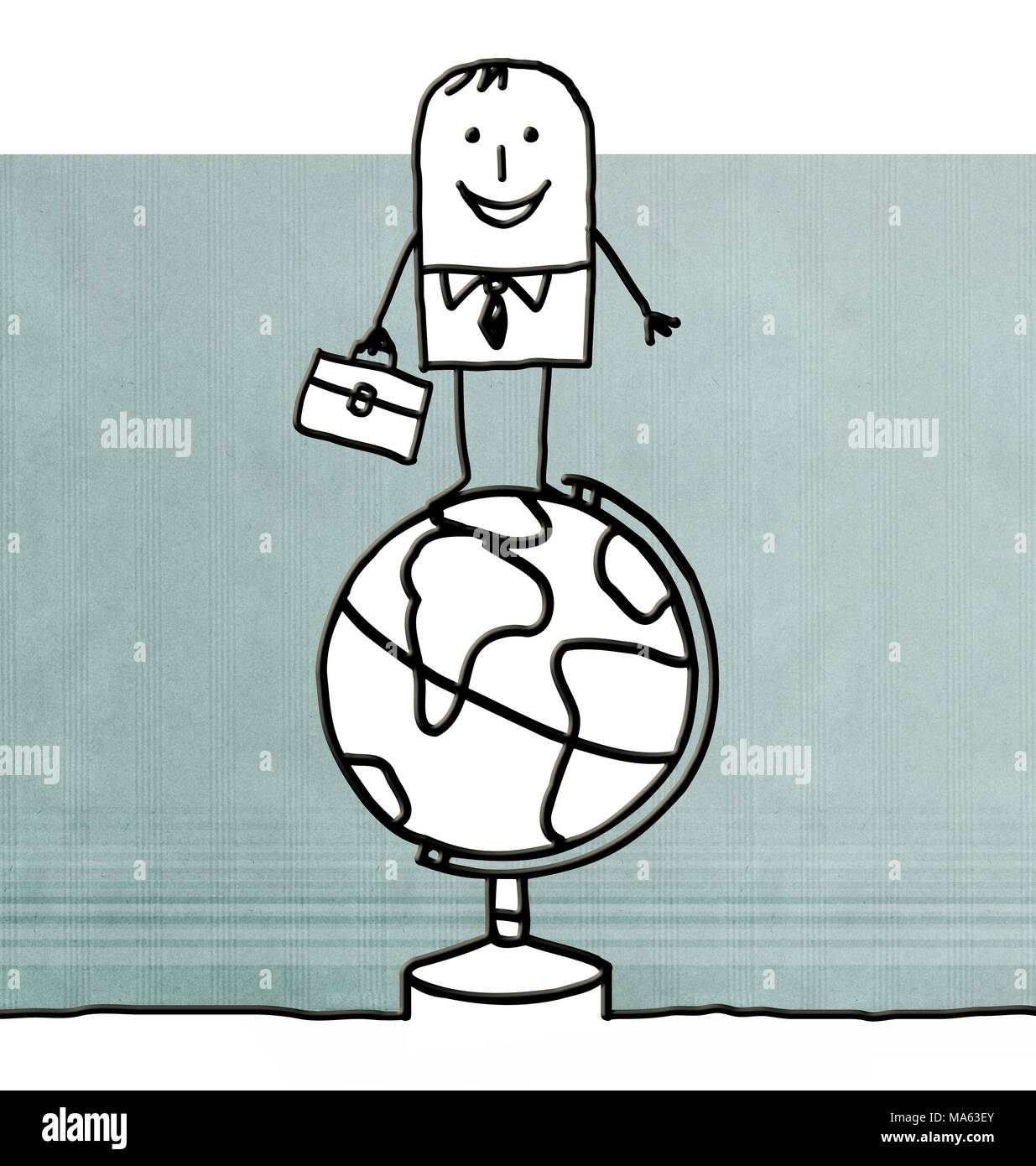 Cartoon businessman standing on a globe Stock Photo - Alamy