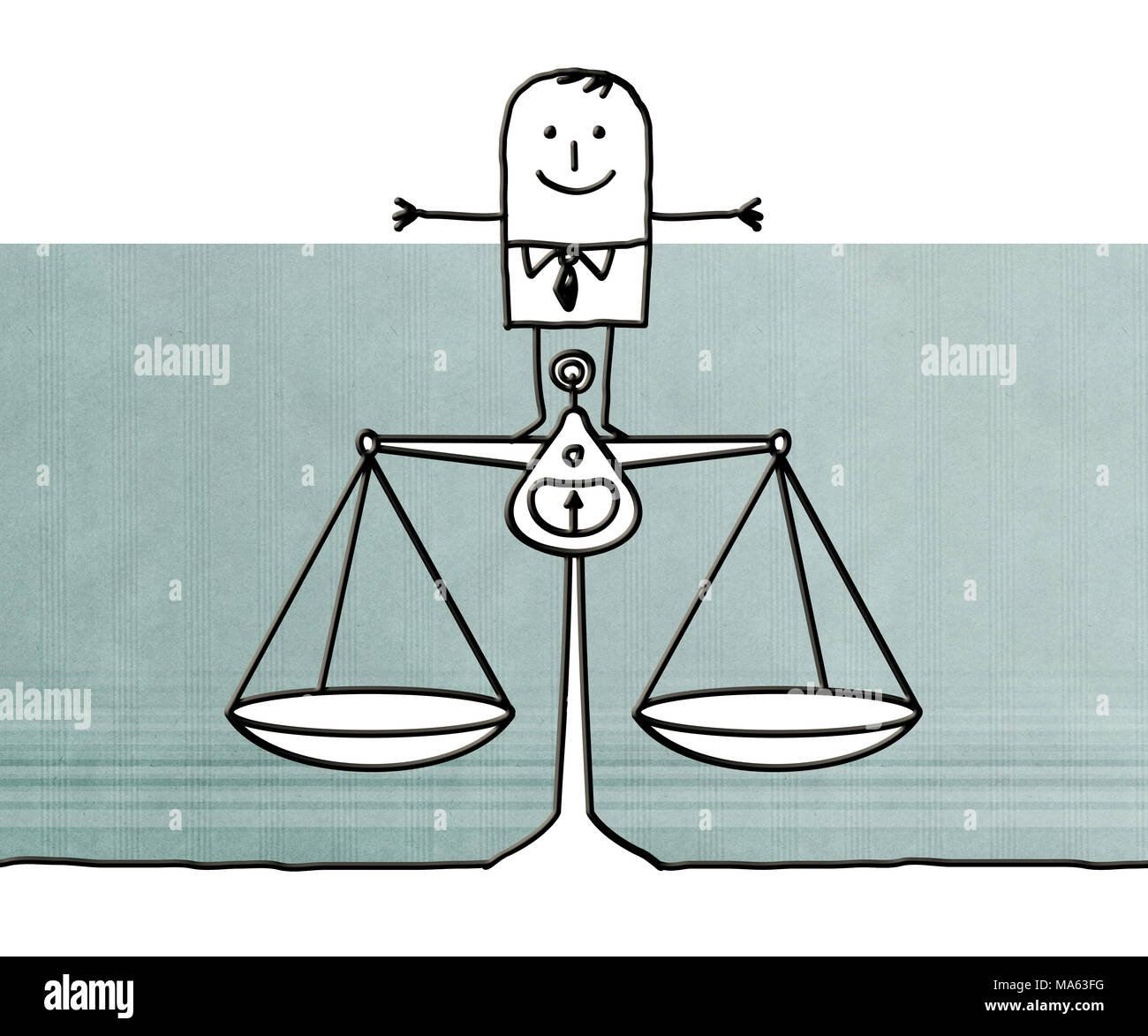 Cartoon man with balance and justice Stock Photo - Alamy