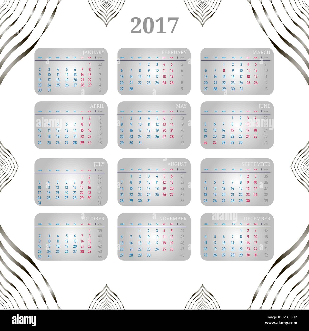Simple 2017 year vector calendar / 2017 calendar design / 2017 calendar ...
