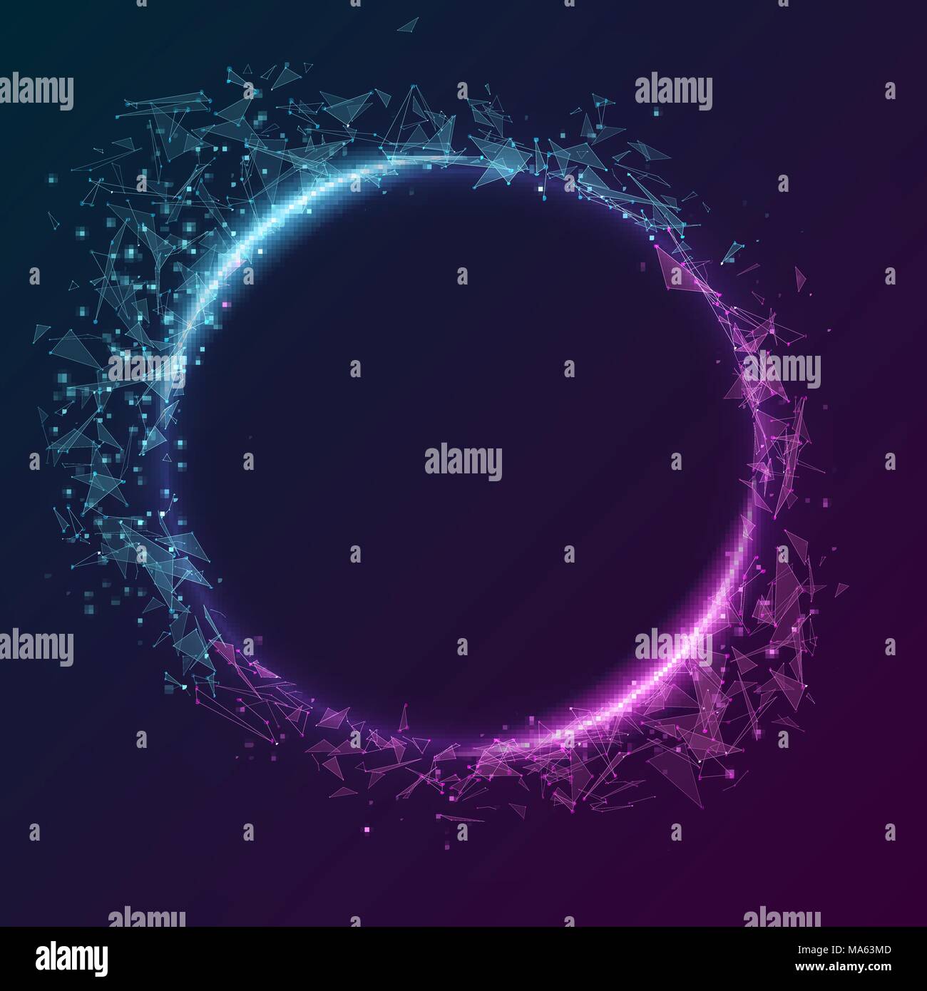 Geometric plexus banner of flying geometric particles on a dark ...