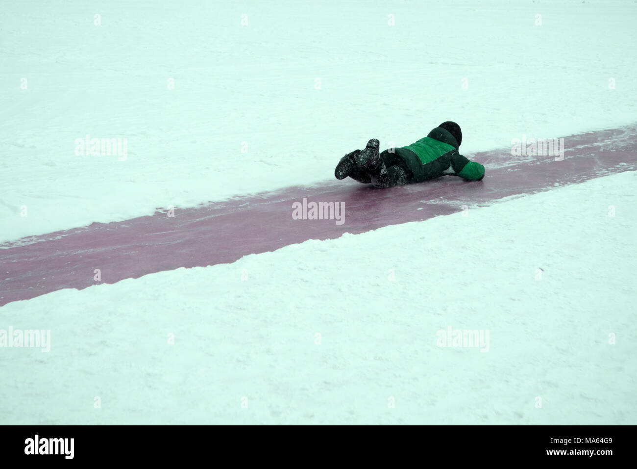Slip on the slippery ice and snow on the road track at the country in ...