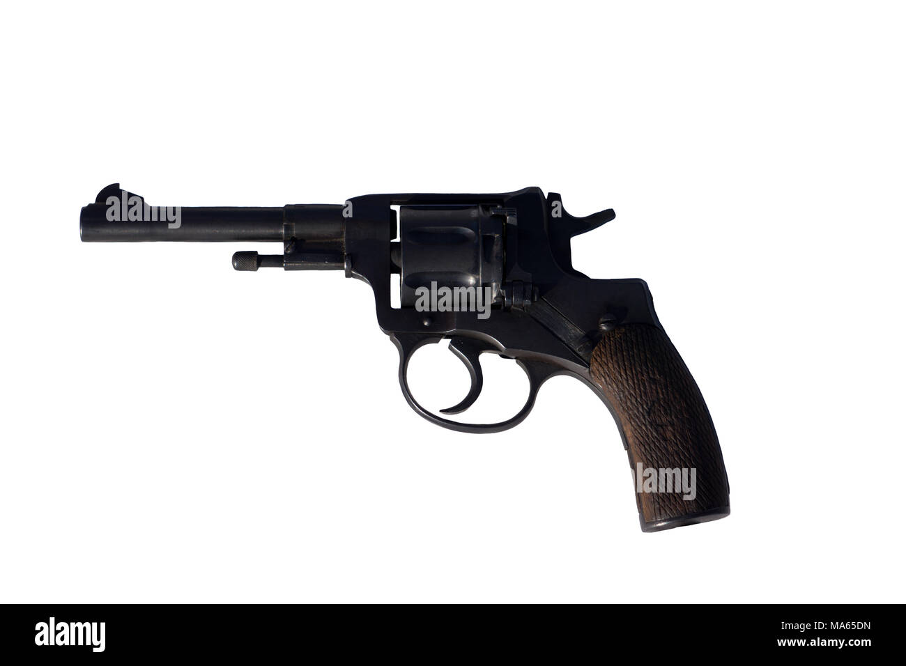 close the revolver leaning against a white background. Isolate clipping ...
