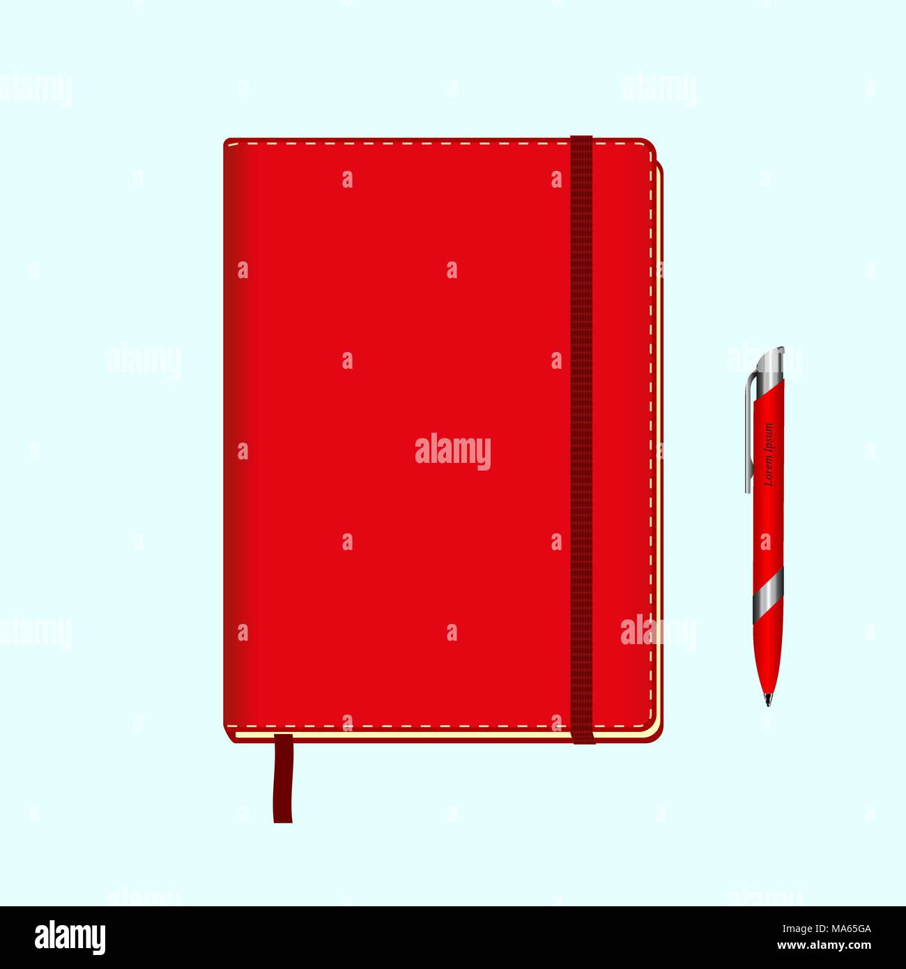 business Red note book and pen set vector illustration Stock Vector ...