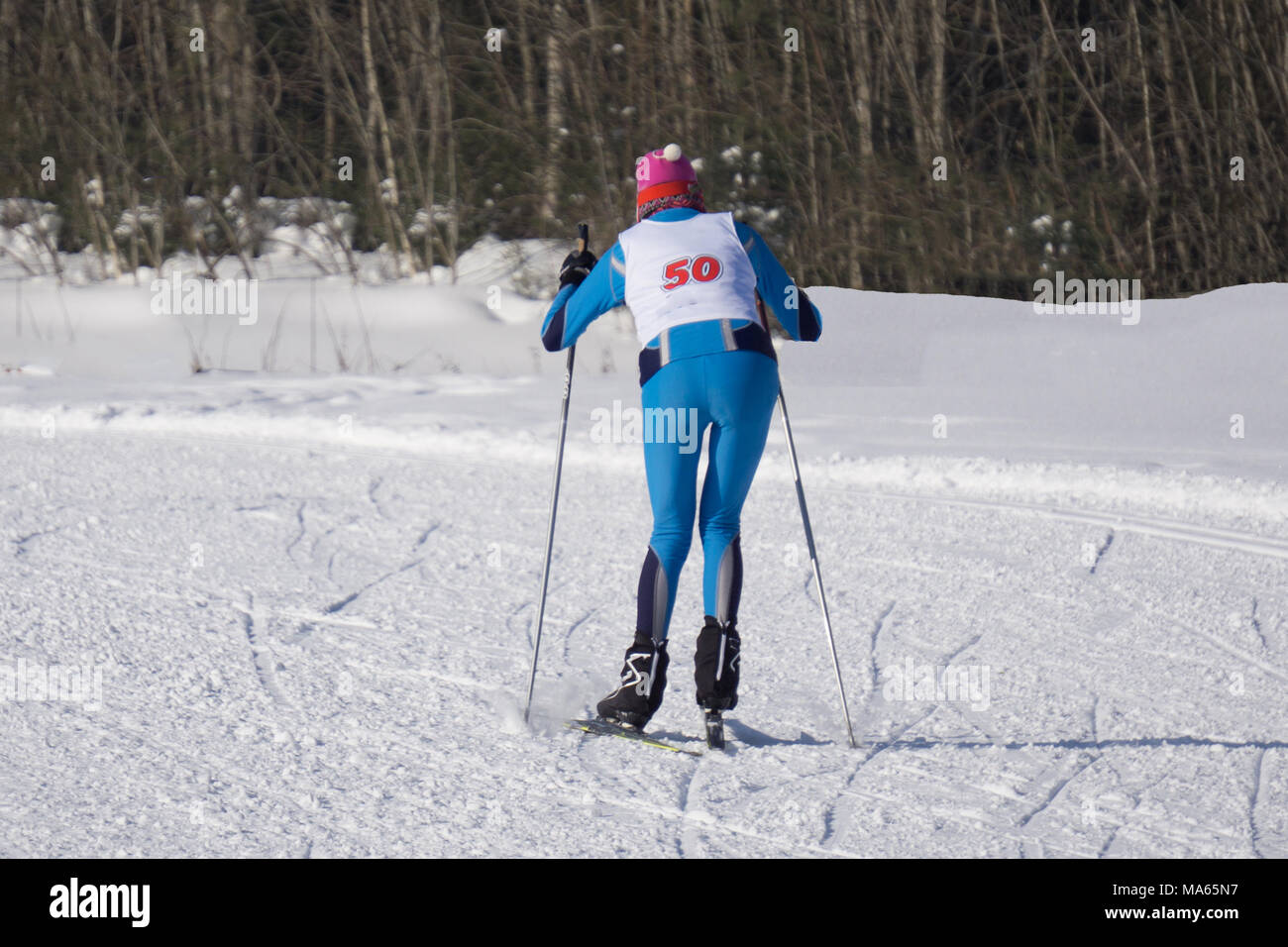 large Competitions in skiing runs, the Ski marathon runner Stock Photo - Alamy