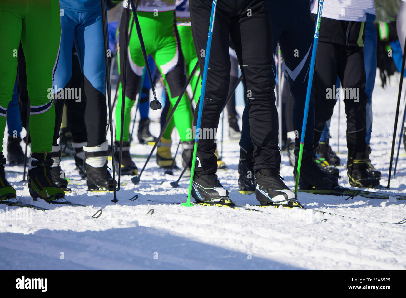 Queue skiers to the ski lift at the ski resort, a lot of people. sky ...