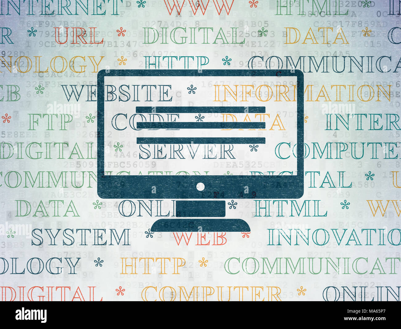 Web development concept: Monitor on Digital Data Paper background Stock ...
